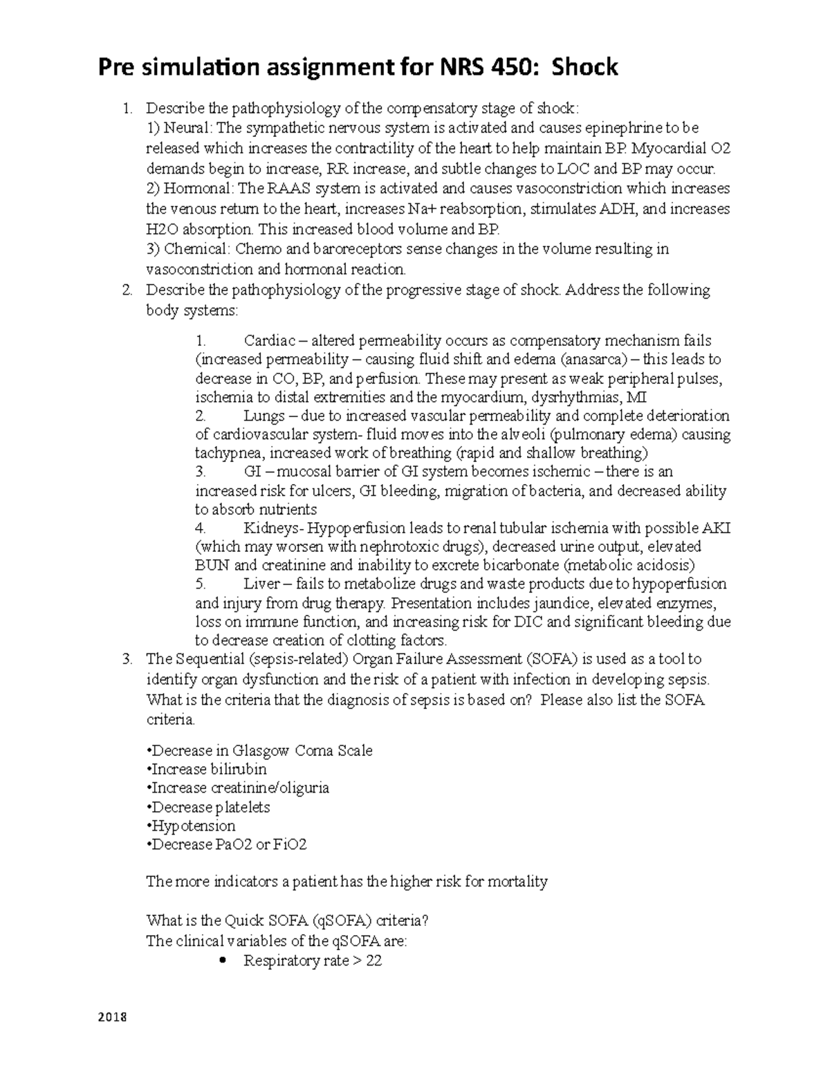 Pre sim assignment-shock (3) (1) - Pre simulation assignment for NRS ...