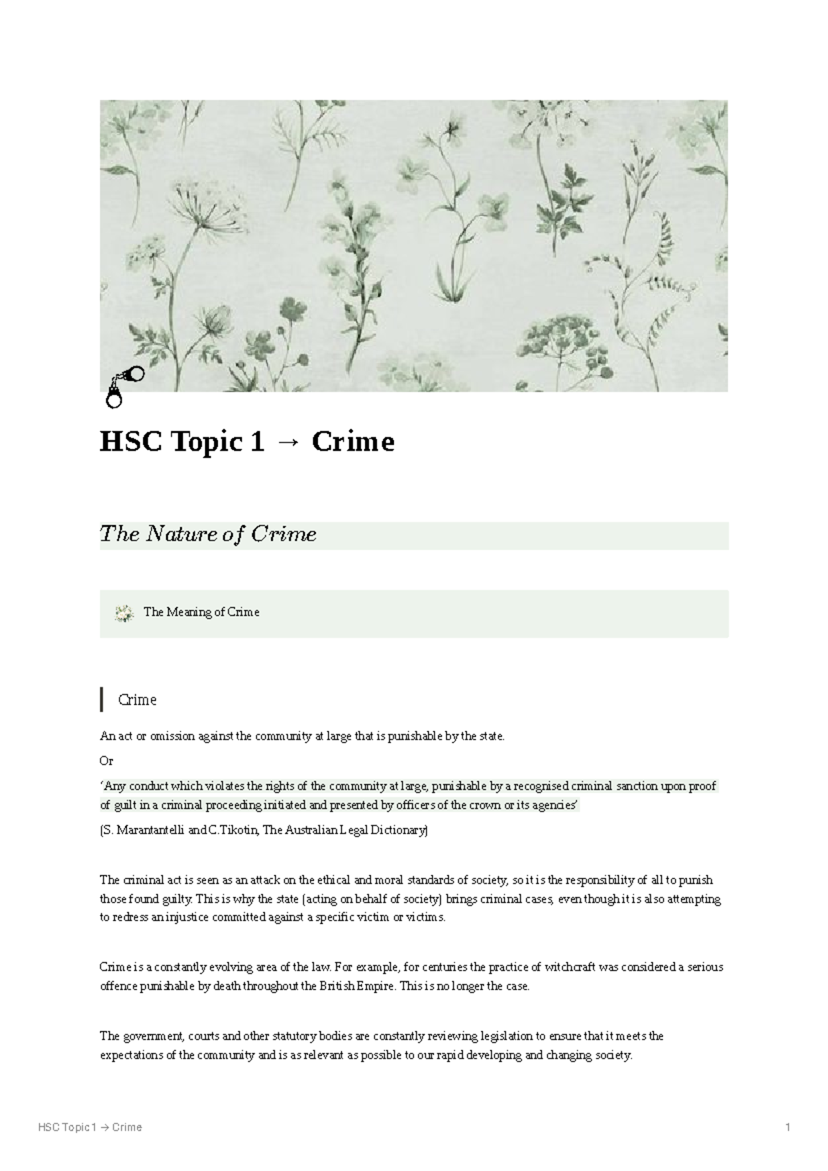 Crime Notes Complete - HSC Topic 1 → Crime The Meaning of Crime Crime ...