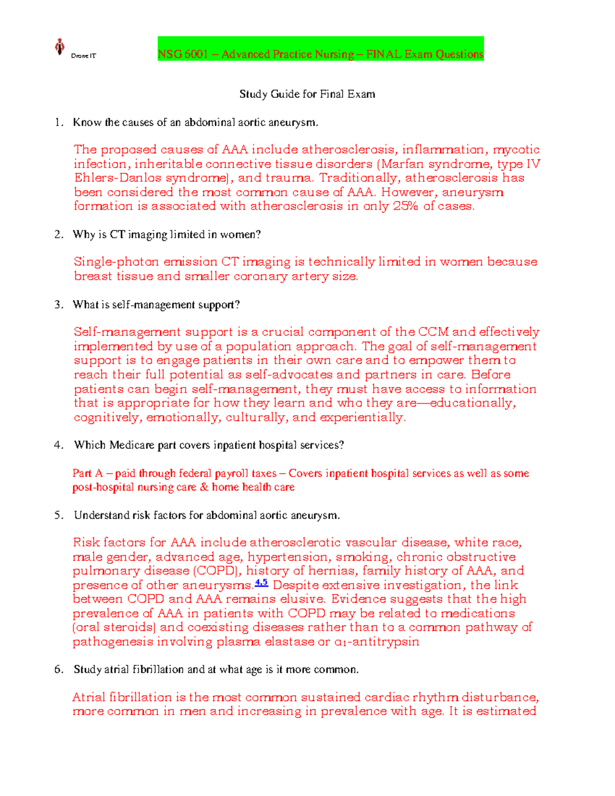 NSG 6001 – Advanced Practice Nursing – Final Exam Questions - Study ...