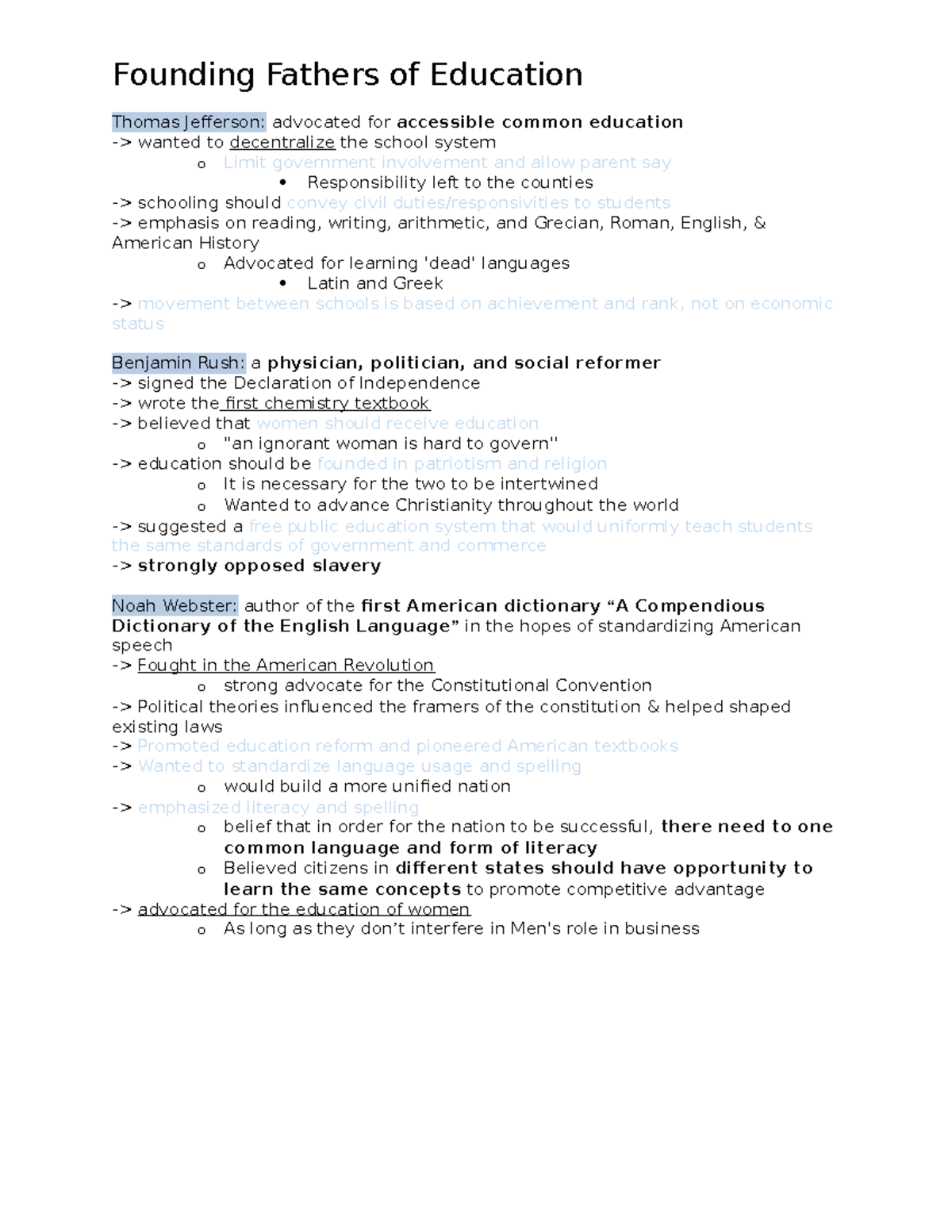 Founding Fathers of Education Notes - Founding Fathers of Education ...