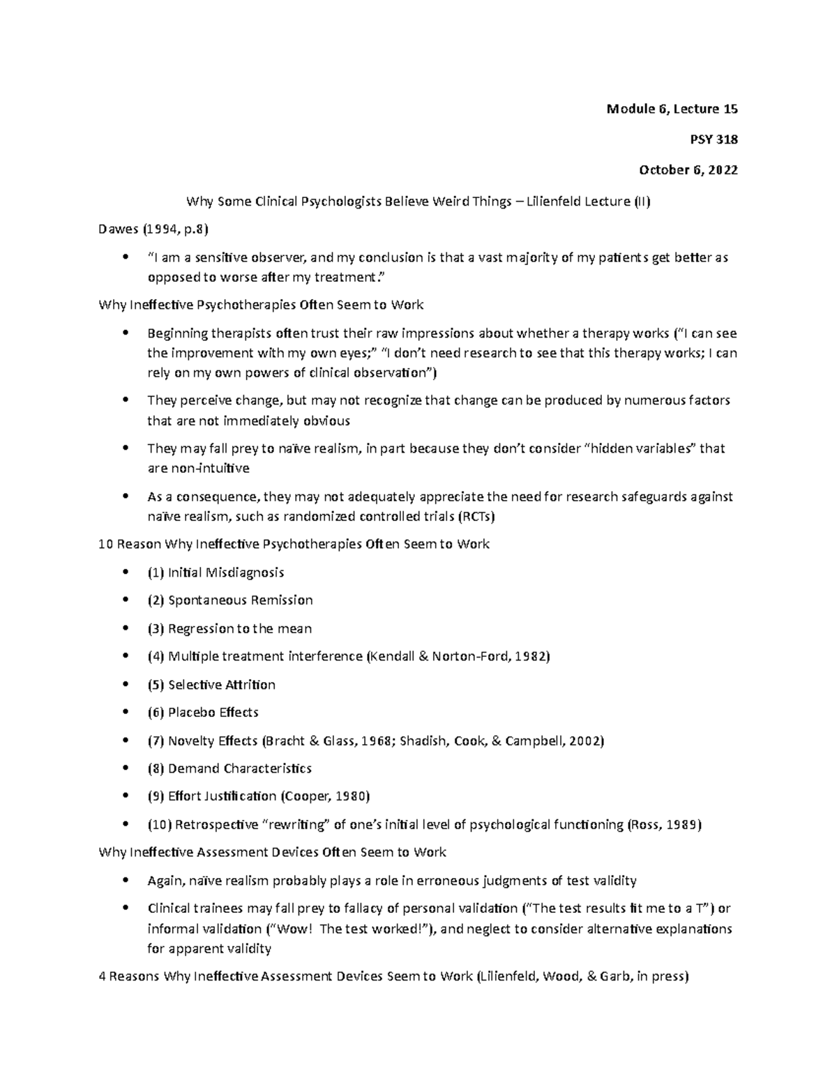 Module 6 - Lilienfeld Lecture (II) - Module 6, Lecture 15 PSY 318 ...