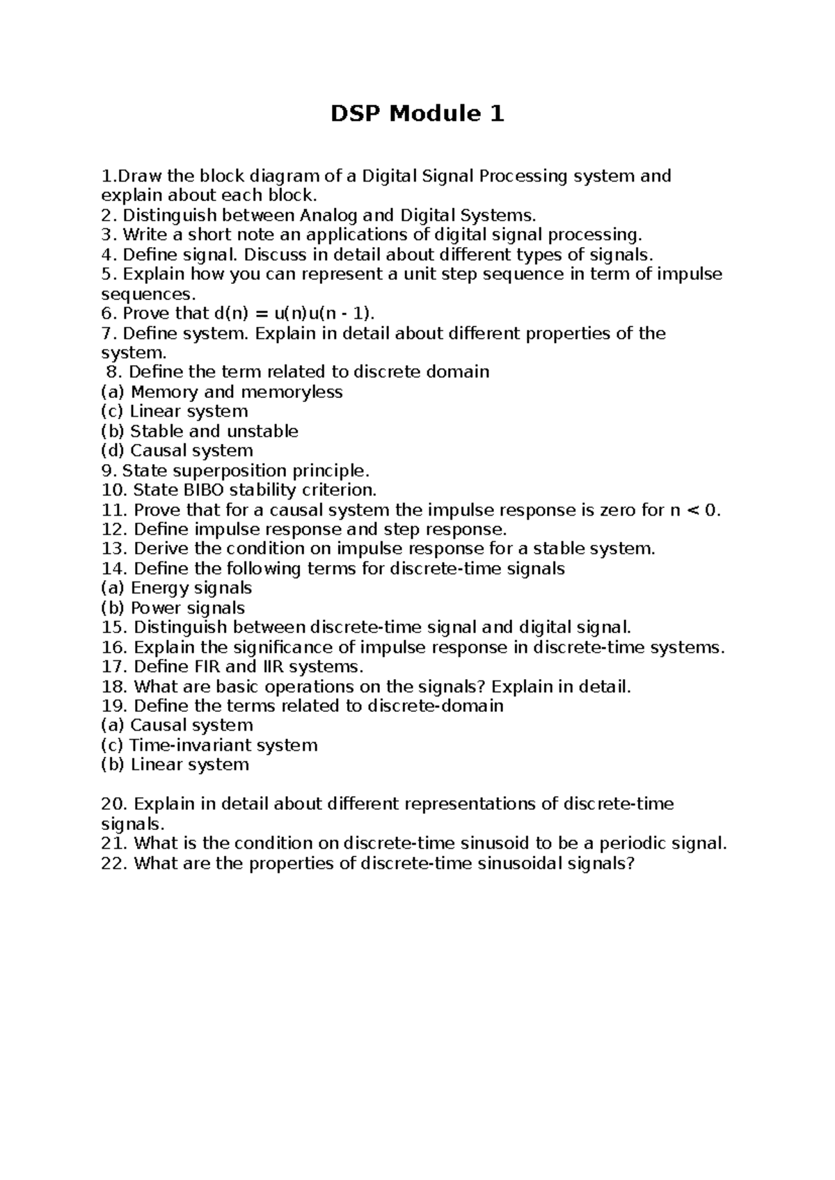DSP Module 1 - nil - DSP Module 1 1 the block diagram of a Digital ...