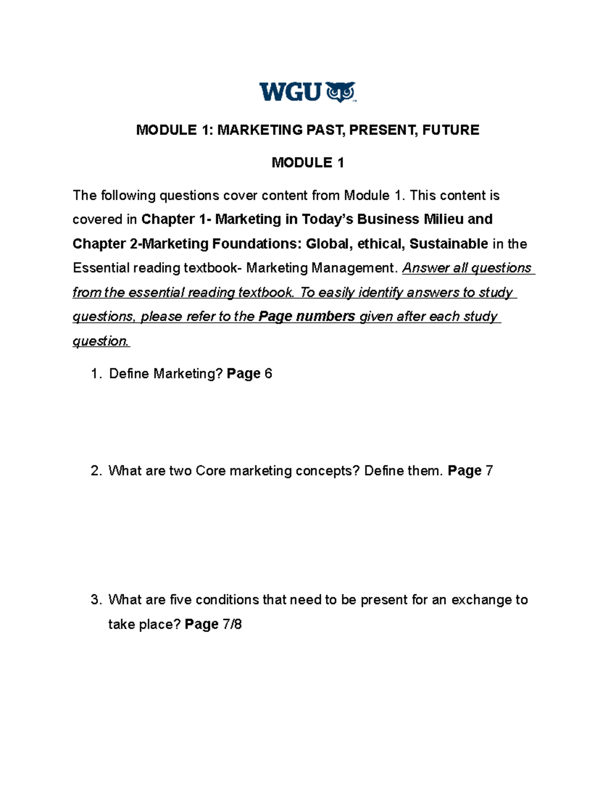 Module 1 - MODULE 1: MARKETING PAST, PRESENT, FUTURE MODULE 1 The ...