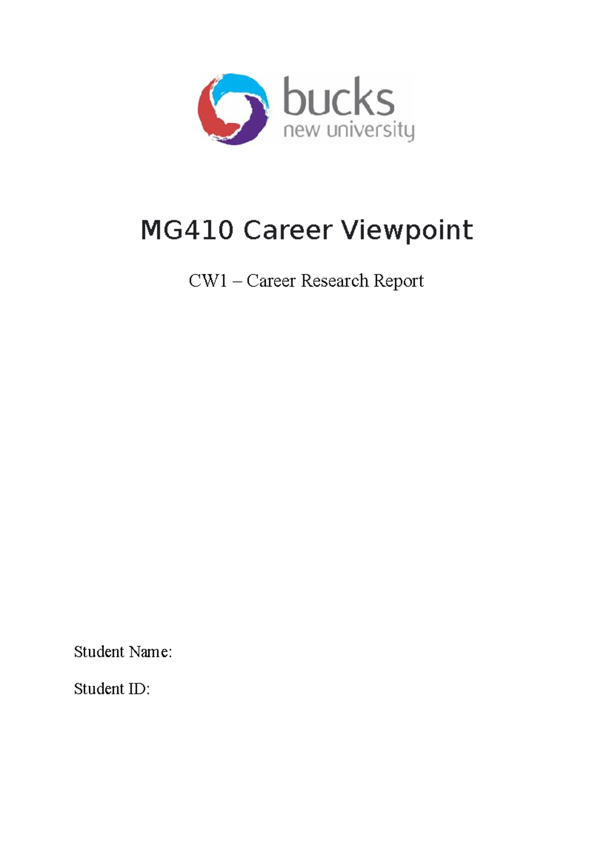 Career viewpoint - MG410 Career Viewpoint CW1 – Career Research Report ...