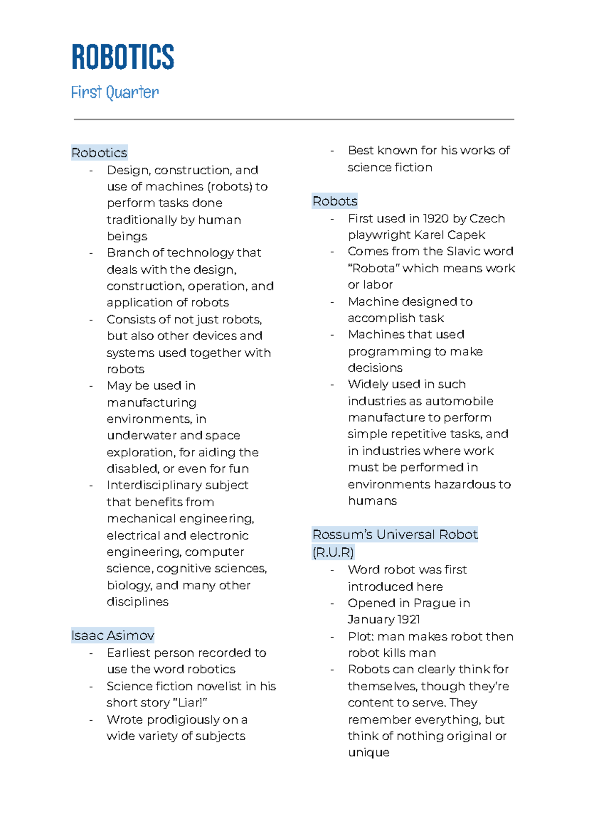 Robotics Components Of A Robot History Of Robotics Classification Of Robots Application Of 