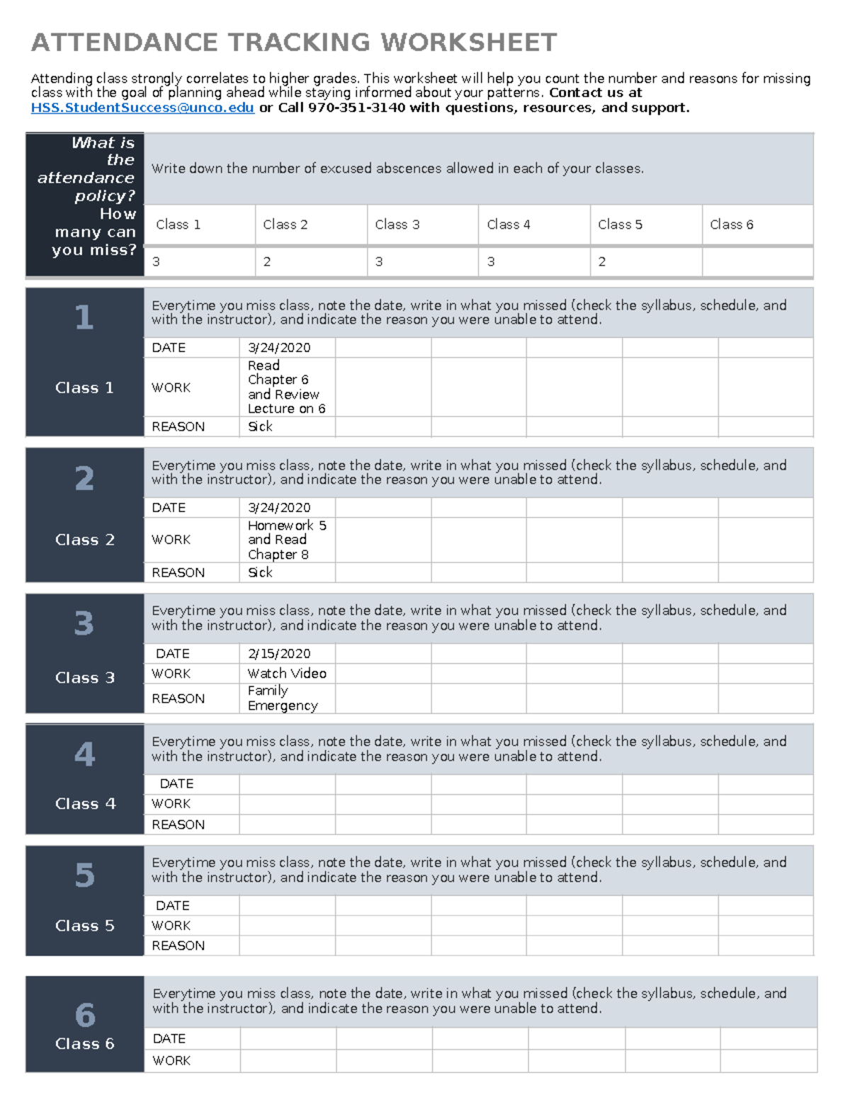 Attendance Tracking Example - ATTENDANCE TRACKING WORKSHEET Attending ...