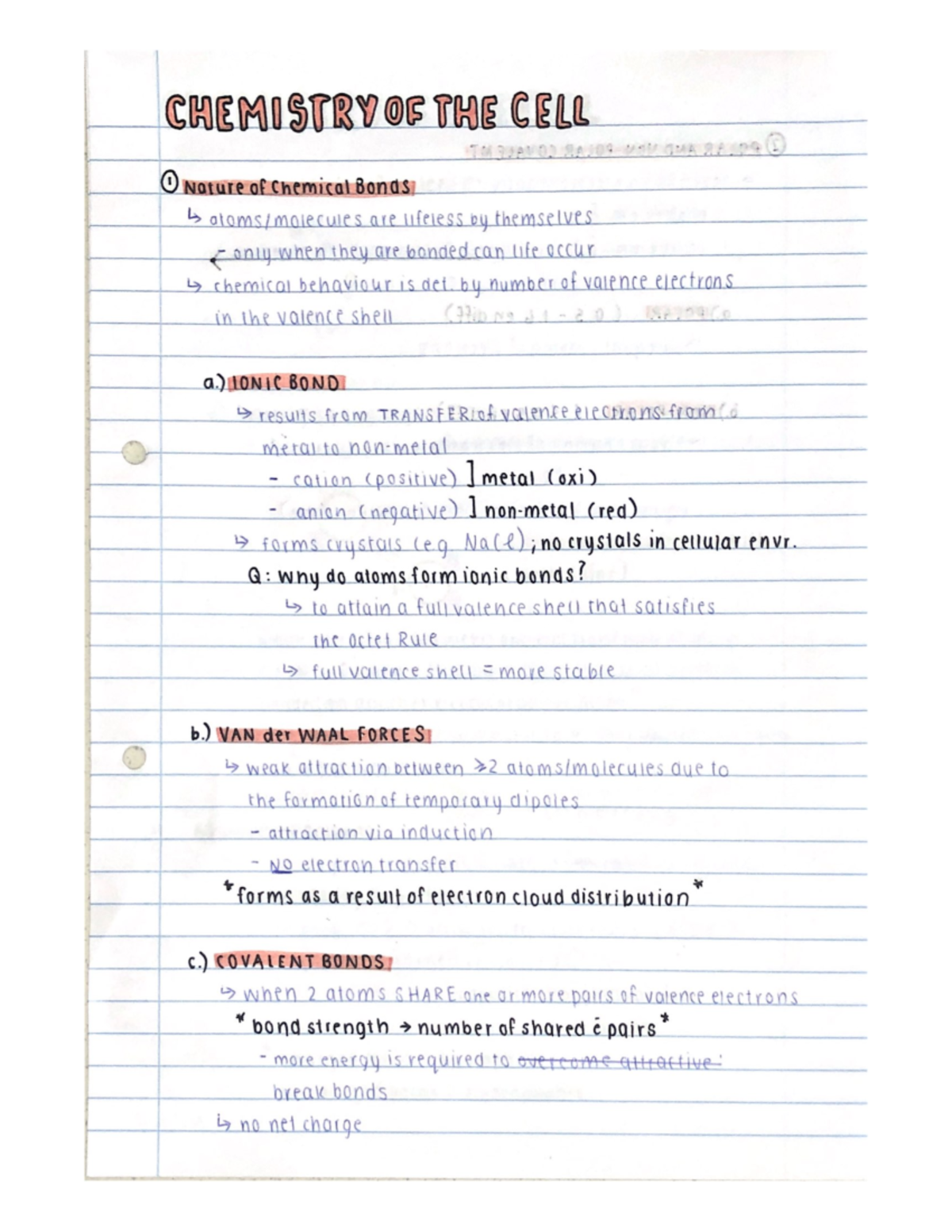 Chemistry OF THE CELL - Handwritten notes - MLB 111 - Studocu