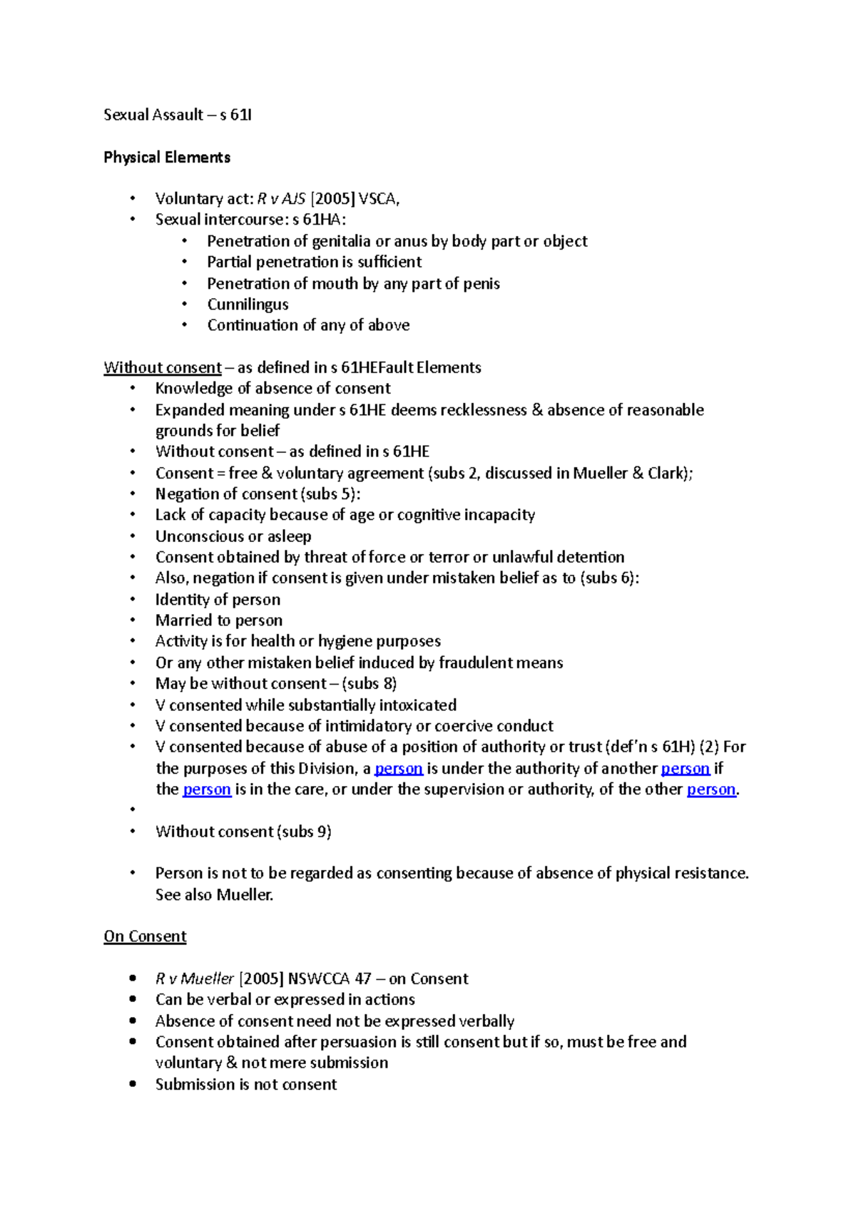 Sexual Assault - Criminal law - Sexual Assault – s 61I Physical ...