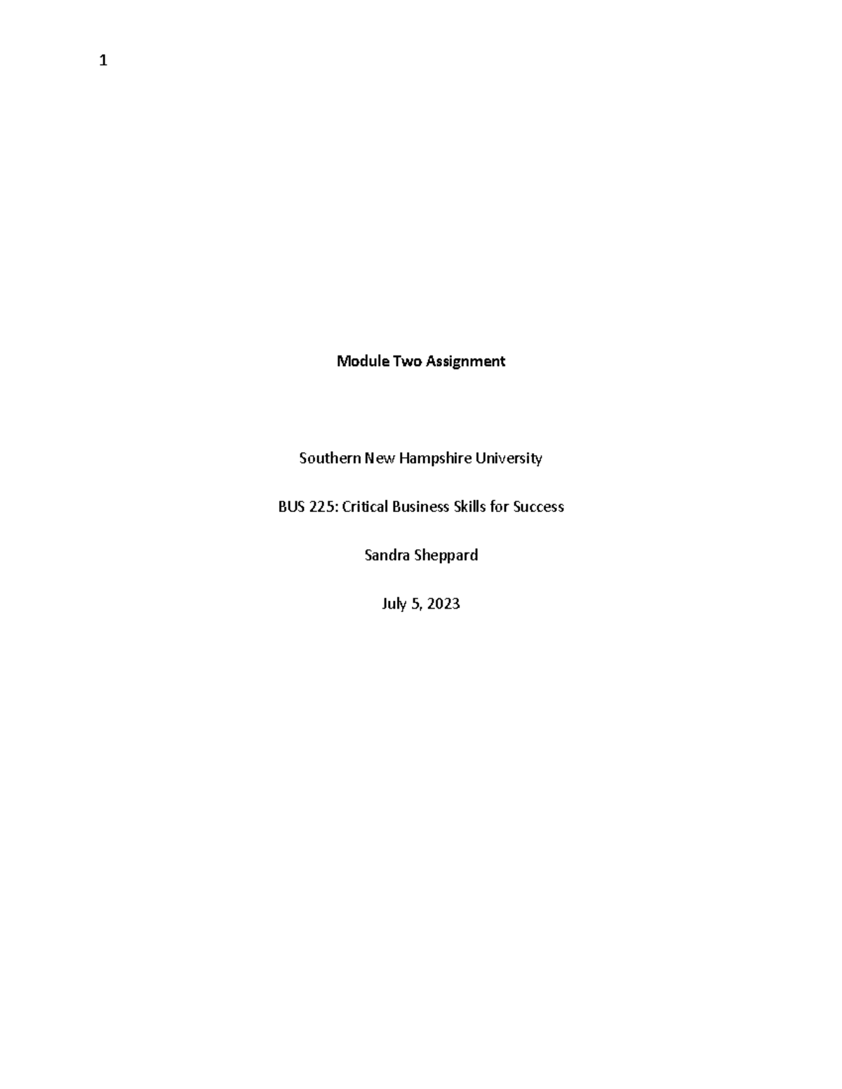 BUS225 Module Two Assignment - 1 Module Two Assignment Southern New ...
