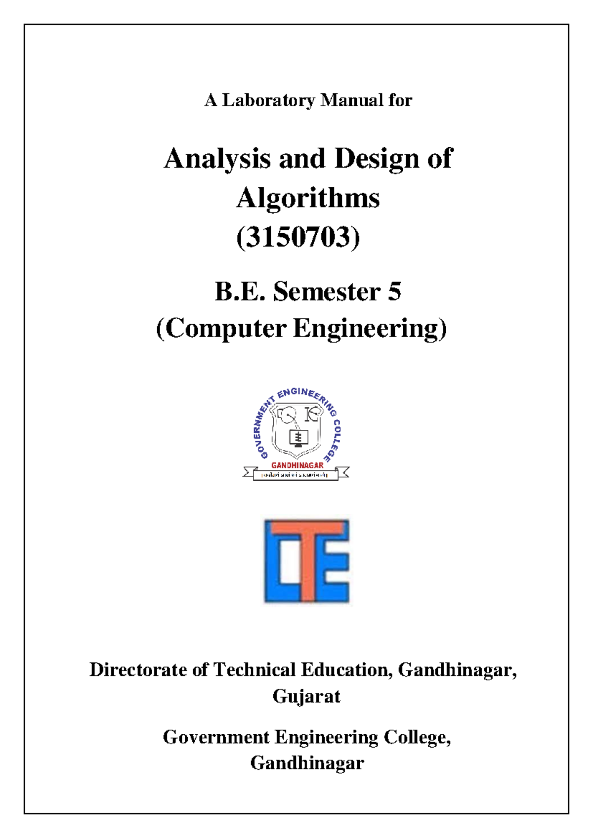 ADA Practicals 2024 - A Laboratory Manual for Analysis and Design of Algorithms (3150703) B ...
