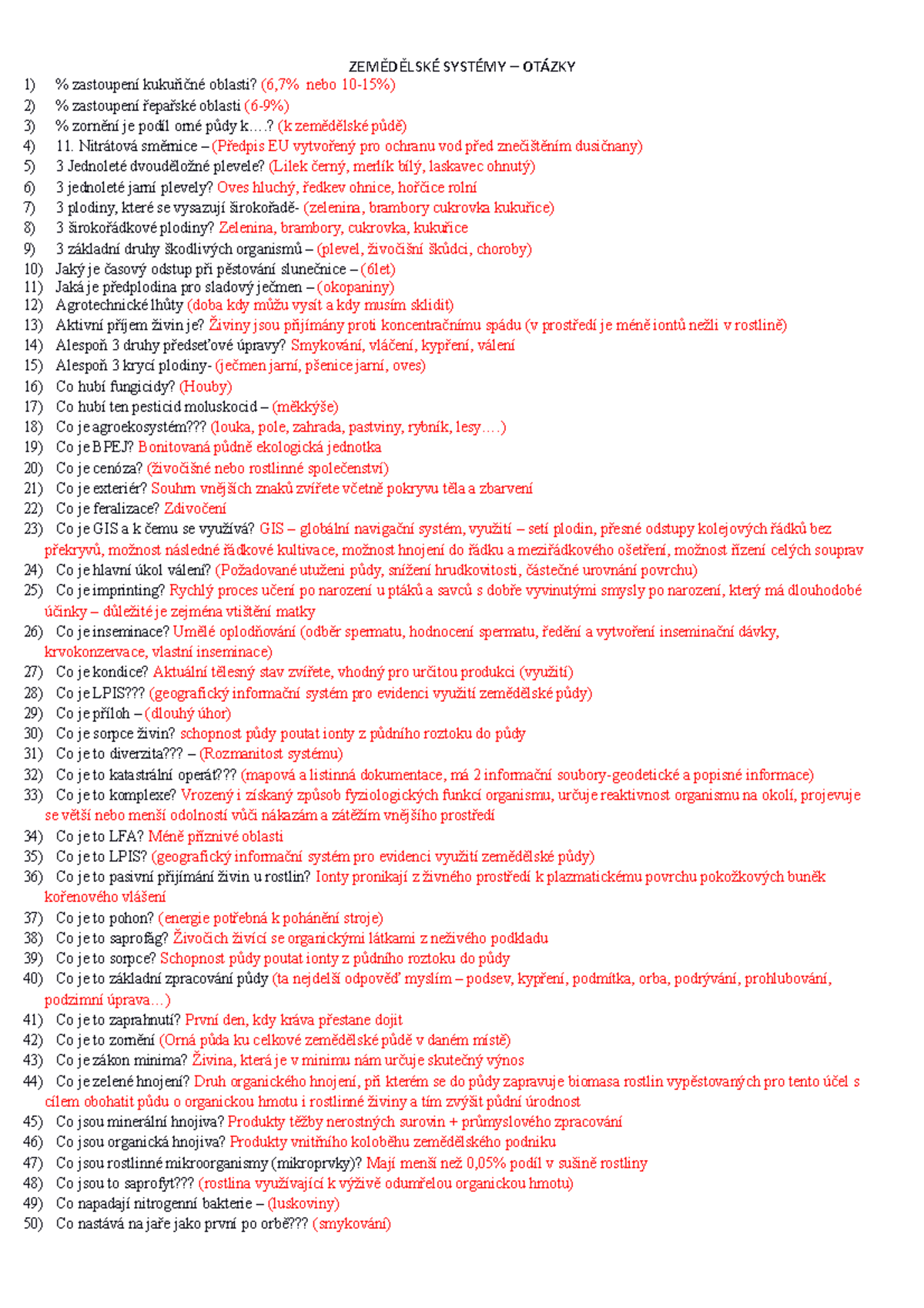 ZSY-otázky-word - Zemsys 1 a 2 - % zastoupení kukuřičné oblasti? (6,7% nebo 10-15%) % zastoupení ...