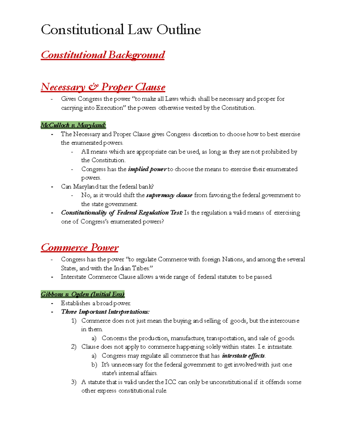 Constitutional Law Outline - Constitutional Law Outline Constitutional ...