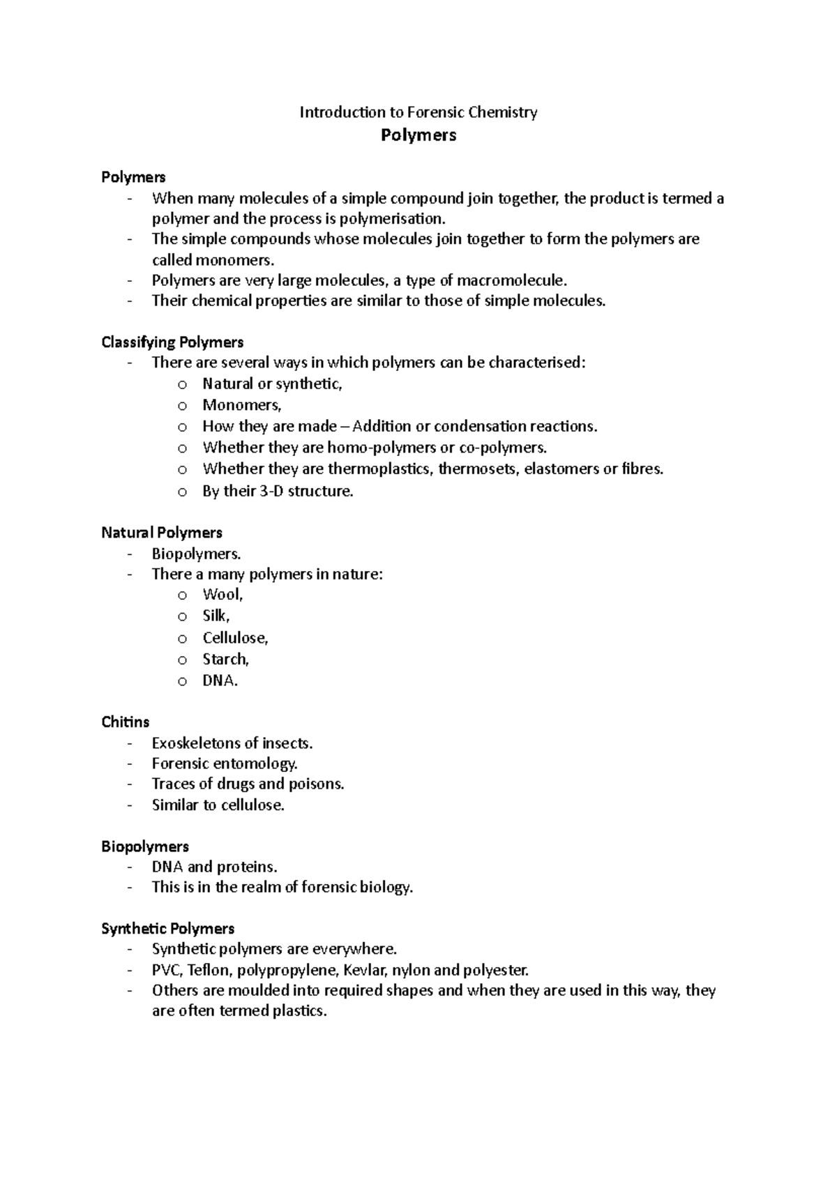 Introduction to Polymers - Introduction to Forensic Chemistry Polymers ...