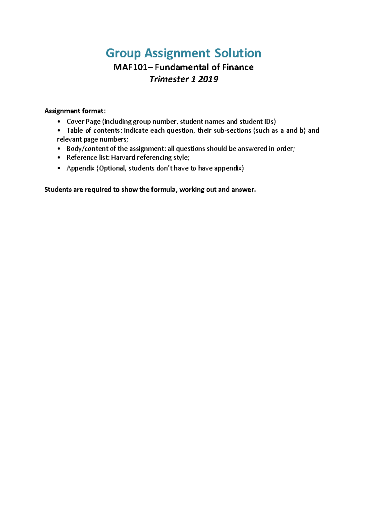 Assignment MAF101 T1 2019 Solution - Warning: TT: undefined function: 32 Group Assignment ...