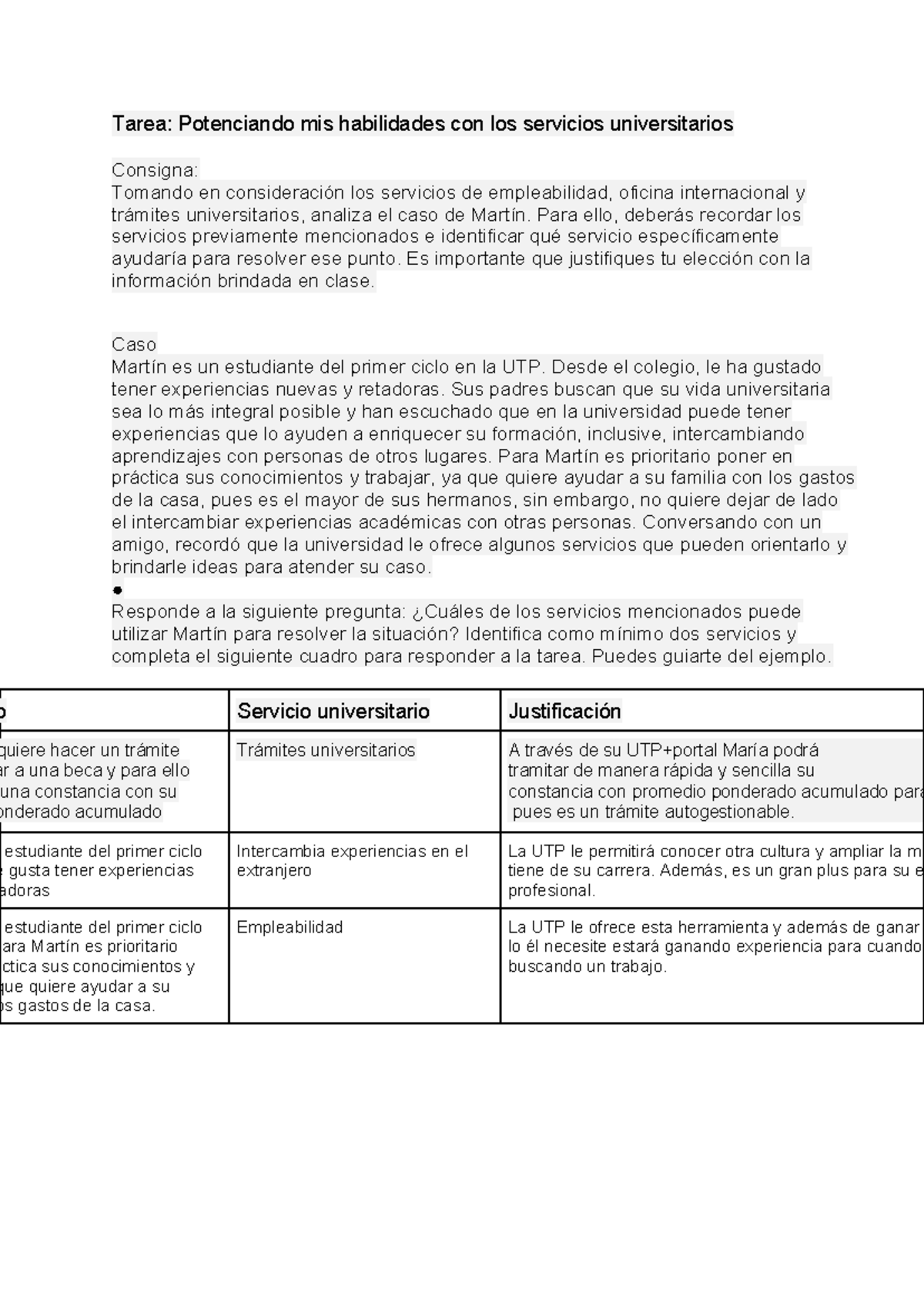 IVU Actividad 3 - Tarea: Potenciando mis habilidades con los servicios universitarios Consigna ...