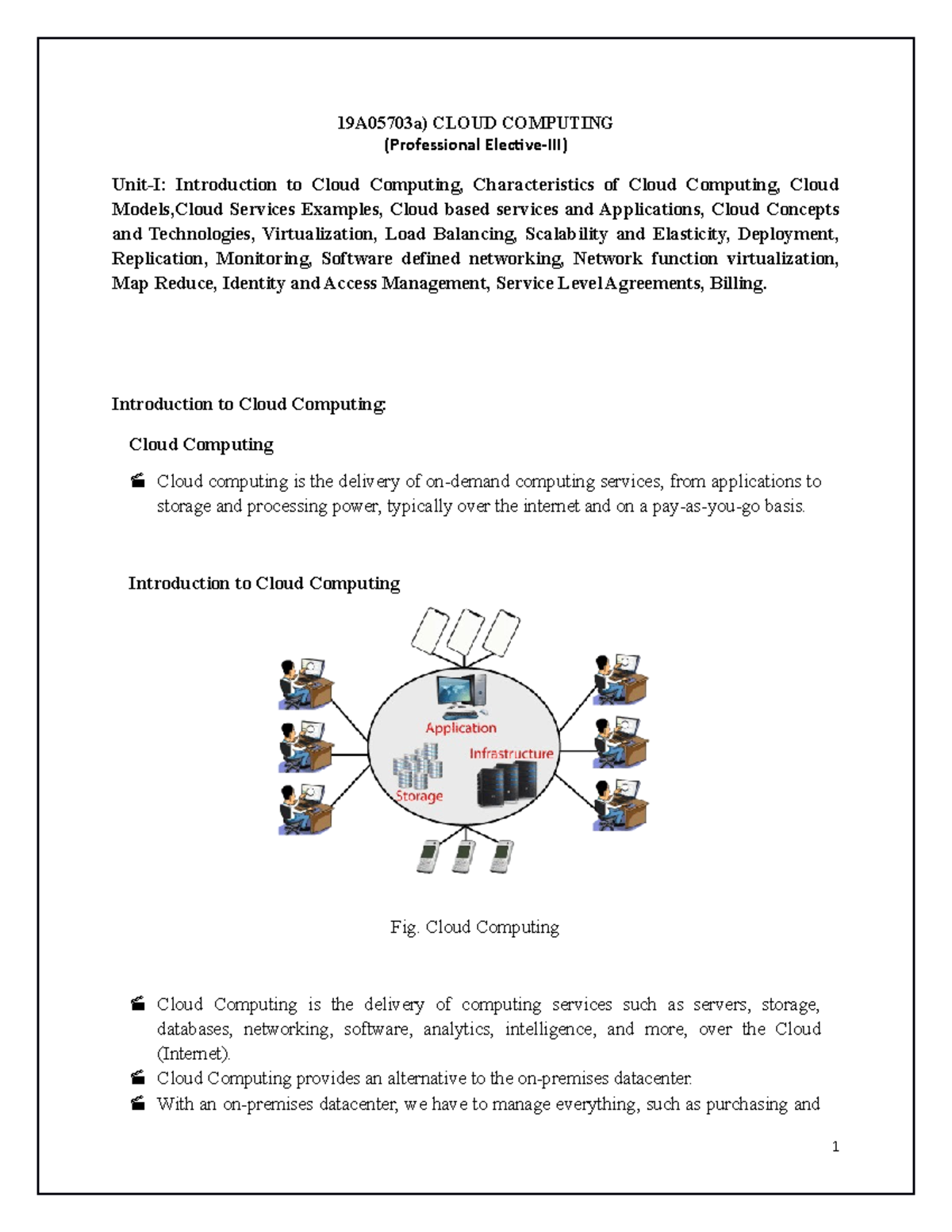 CC Unit1 - CLOUD COMPUTING - 19A05703a) CLOUD COMPUTING (Professional Elective-III) Unit-I ...