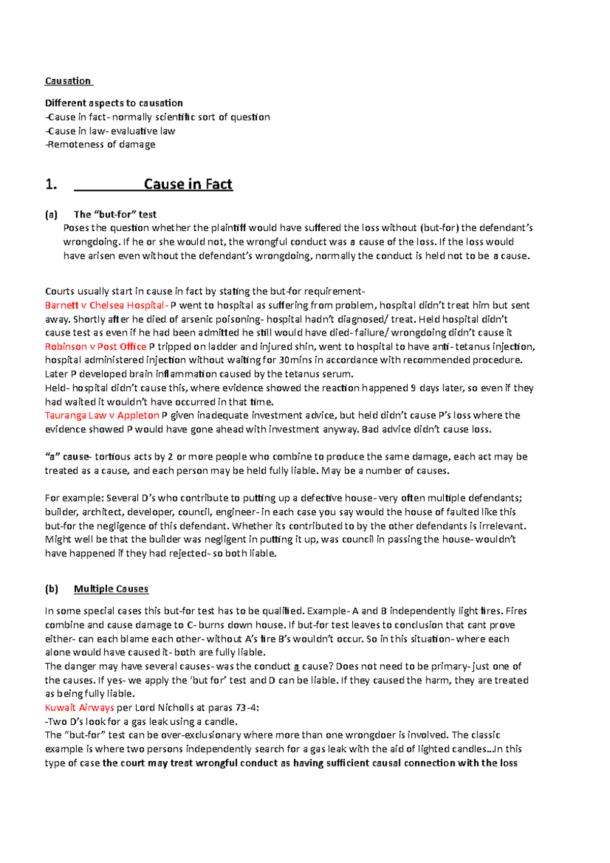Causation - Lecture notes Full notes - Causation Different aspects to ...