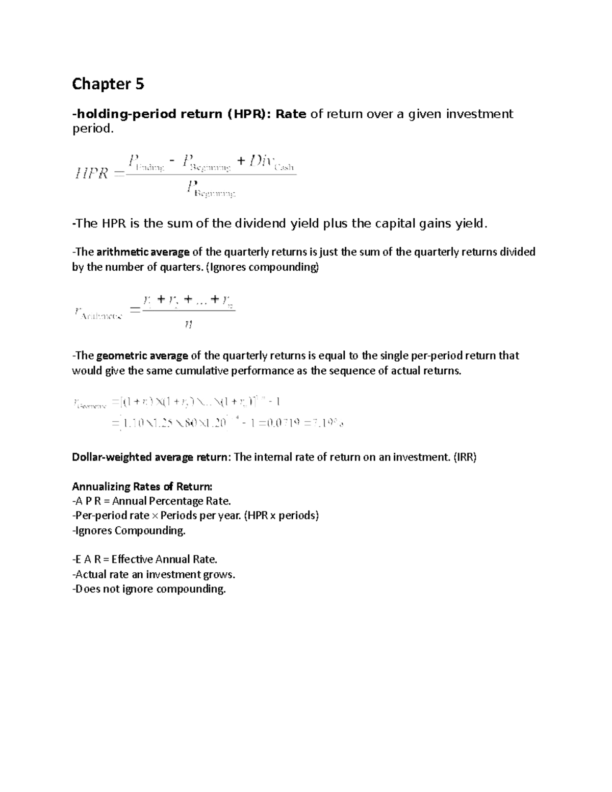 Chapter 5 - DR NABIL - Chapter 5 -holding-period return (HPR): Rate of ...
