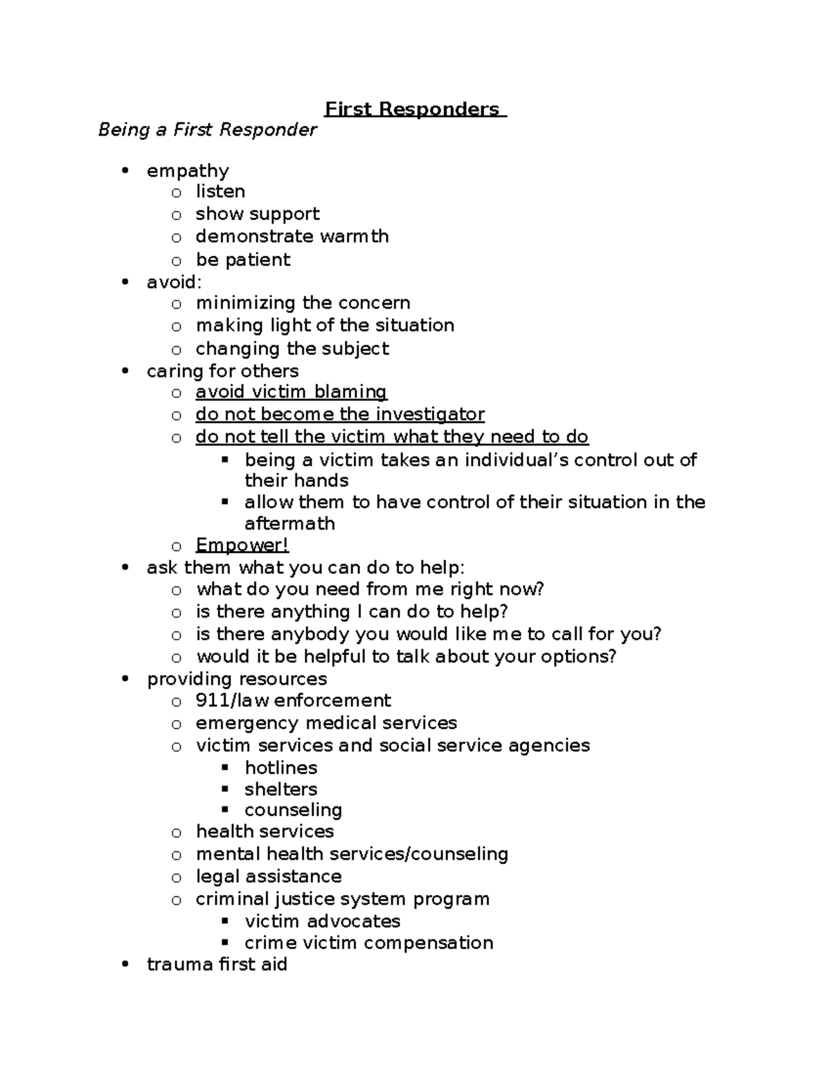 SOCI 445 2:2 - lecture notes - First Responders Being a First Responder ...