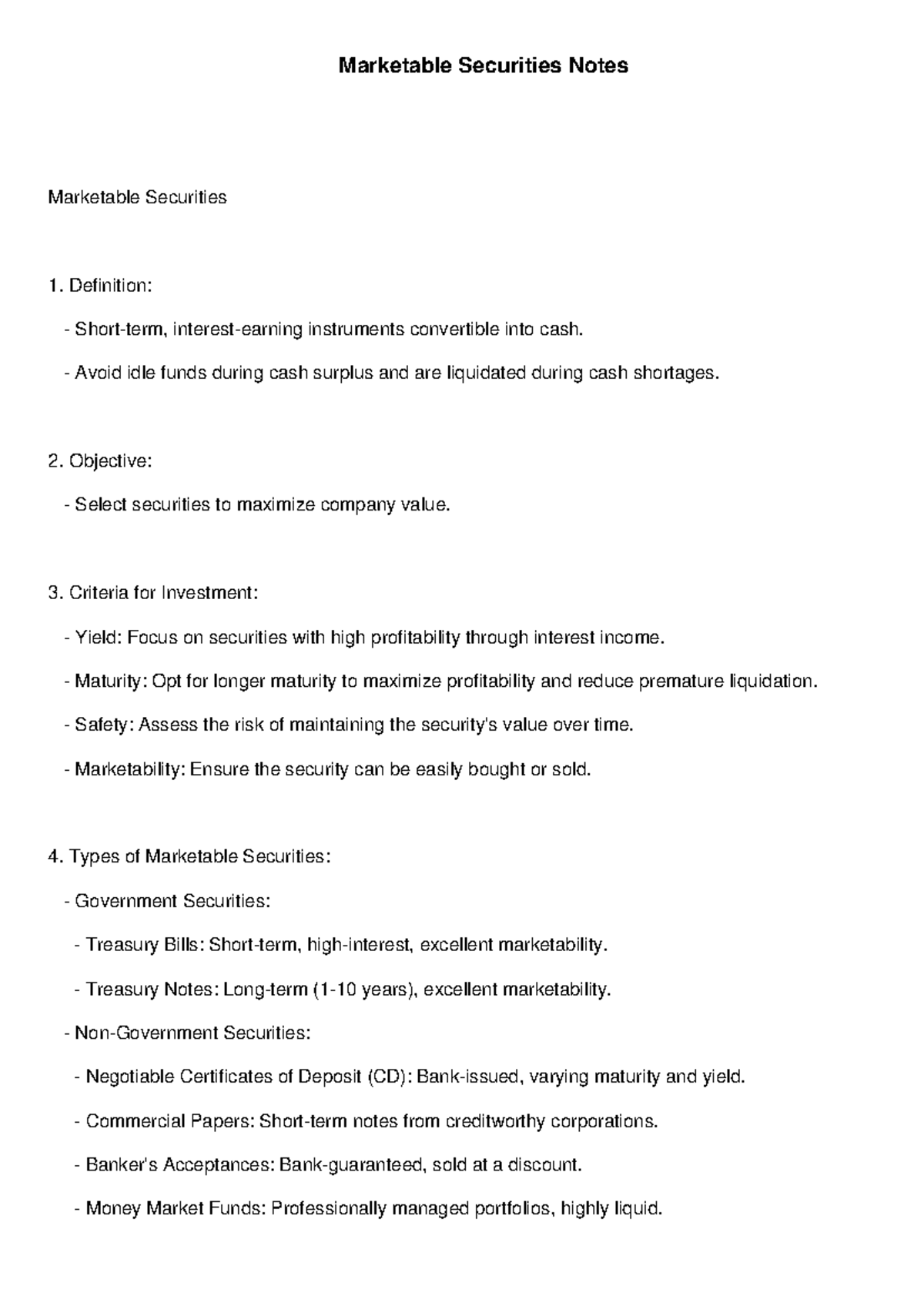 Marketable Securities Notes - Marketable Securities Notes Marketable ...