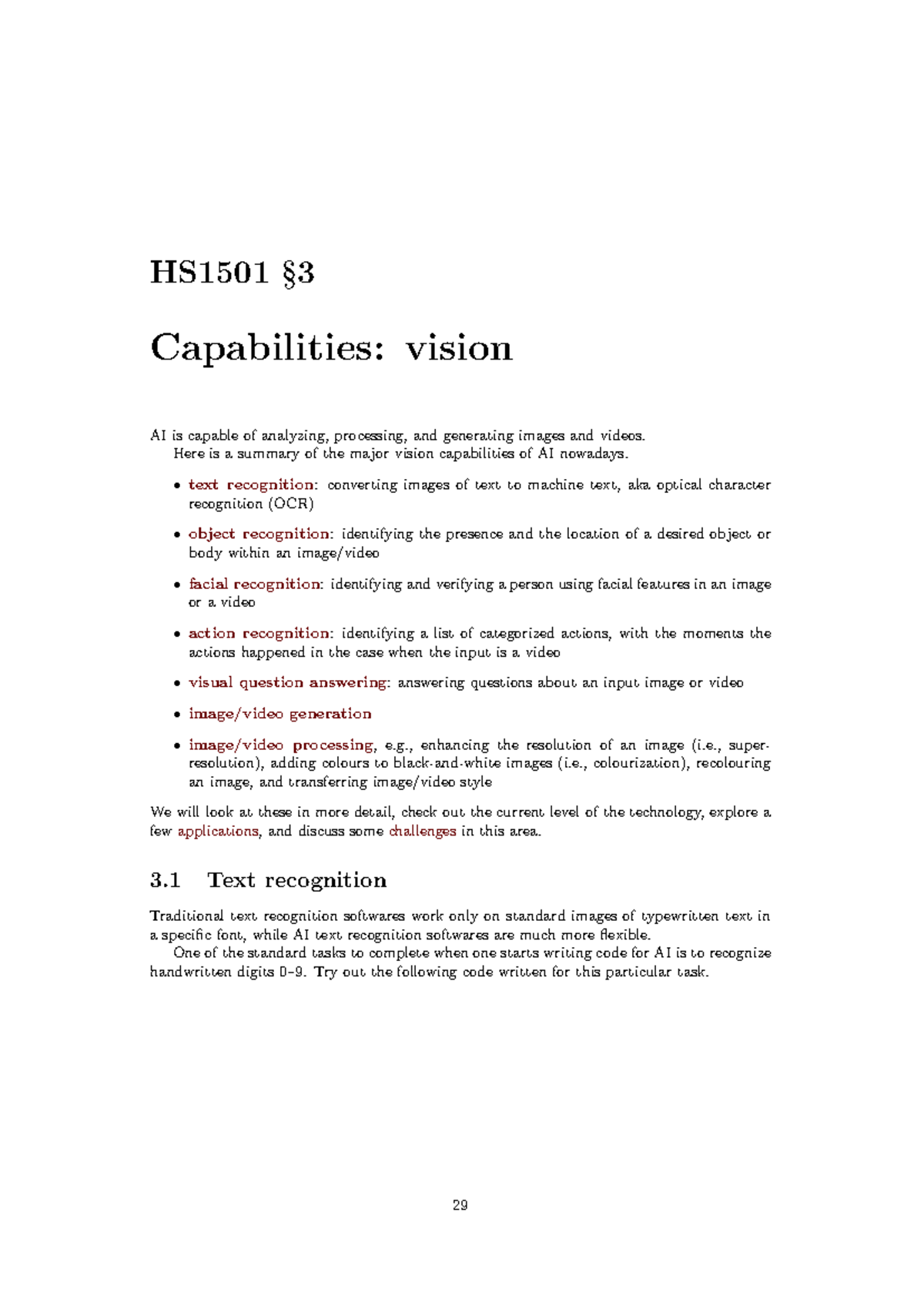 3-vision - Chap 3 notes - HS1501 § 3 Capabilities: vision AI is capable ...