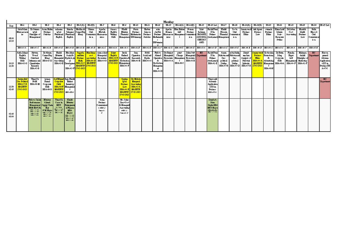 Ramadan TT Monday - Time Table - Days BS-1 BS-2 BS-3 BS-4 BS-5 BS-6 (A ...