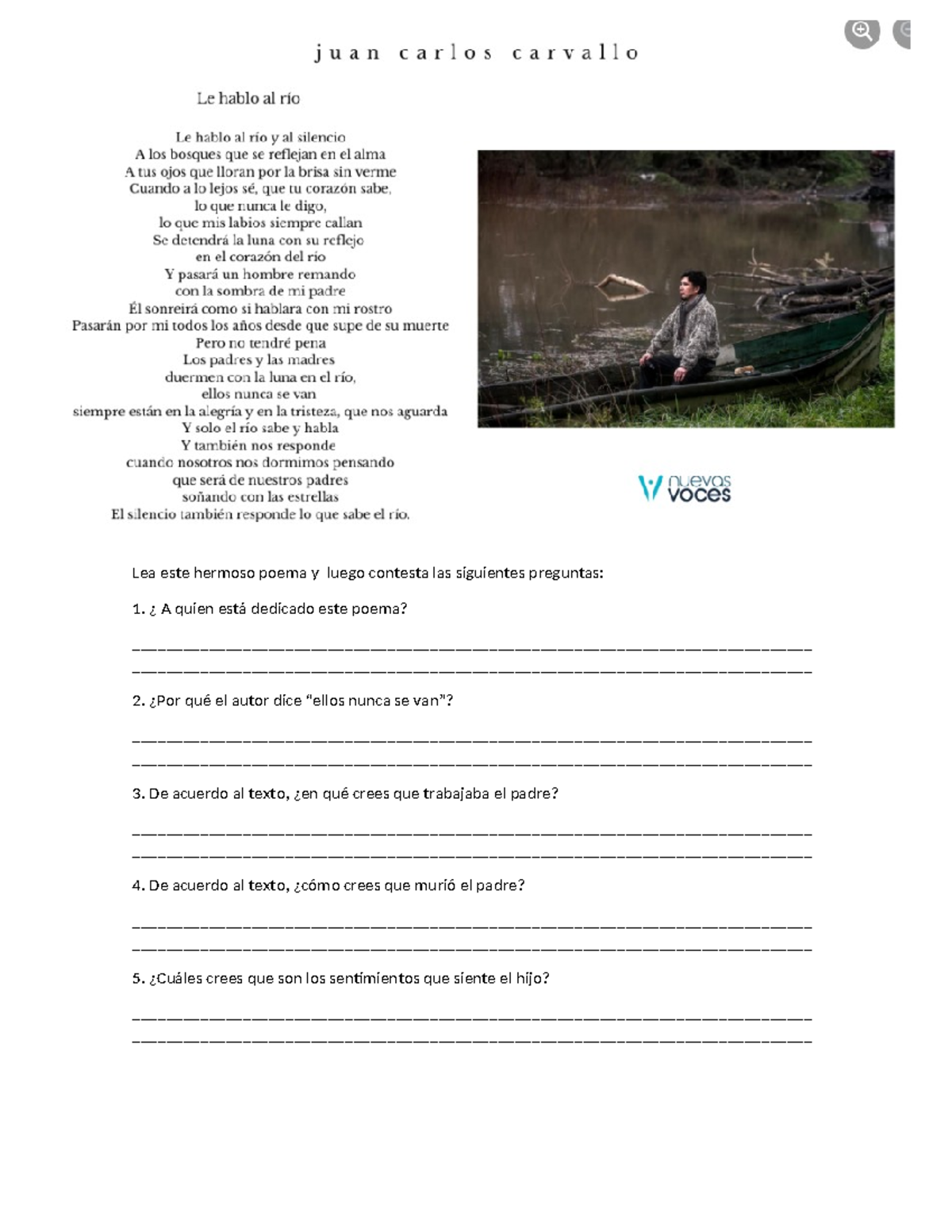 Poesia CON Preguntas - evaluacion - Lea este hermoso poema y luego ...