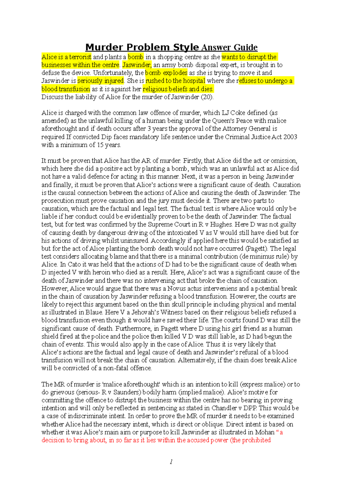 Alice and jaswinder scenario guide - Murder Problem Style Answer Guide ...