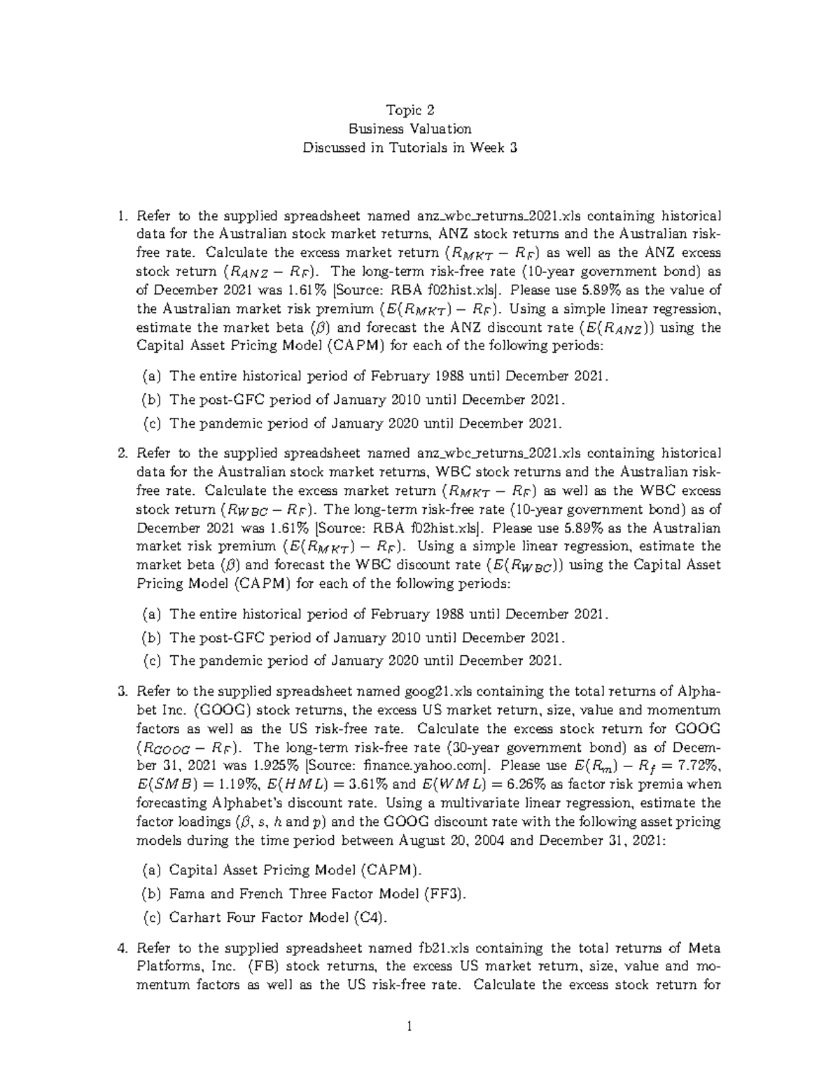 BV - Tutorial 2 - Topic 2 Business Valuation Discussed in Tutorials in ...