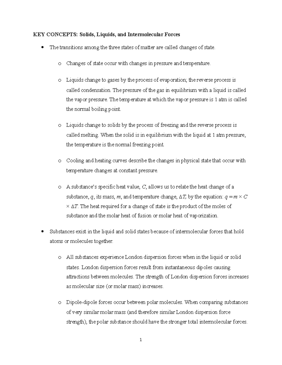 Key Concepts: Solids Liquids and Intermolecular Forces - Studocu