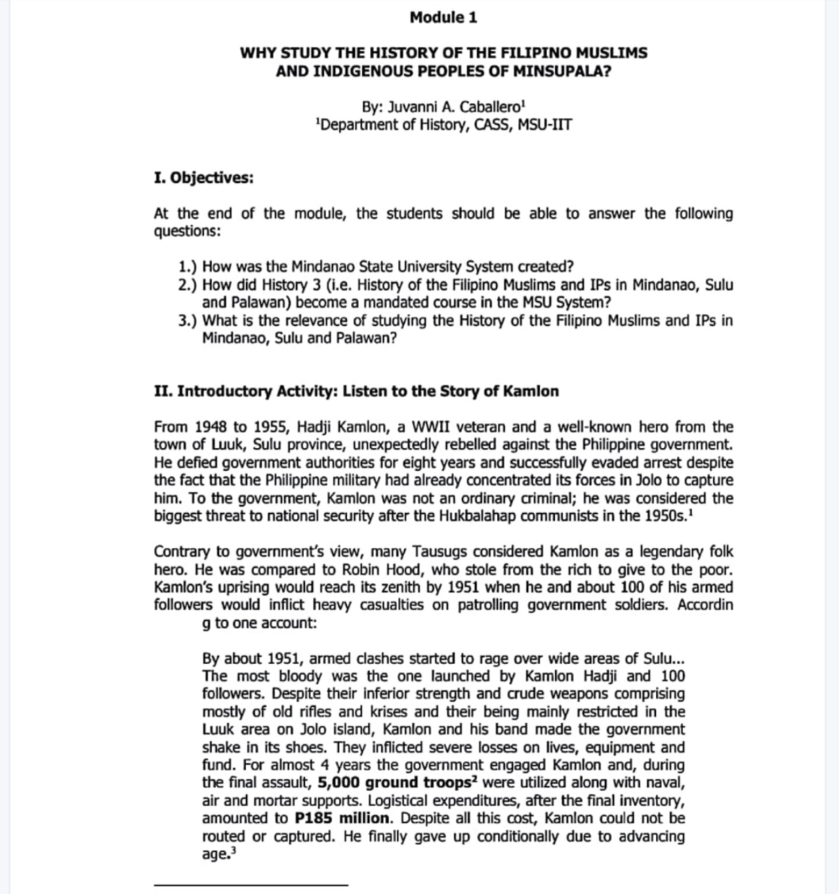 Minsu - Module 1 WHY STUDY THE HISTORY OF THE FILIPINO MUSLIMS AND ...