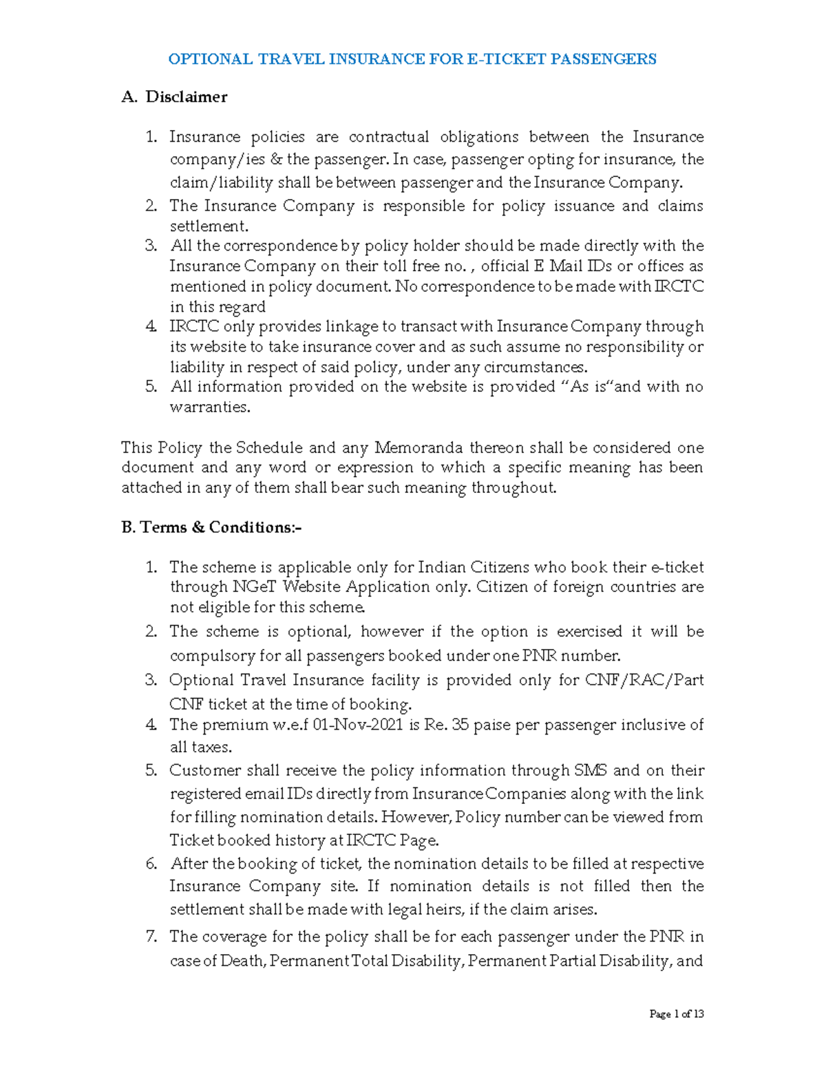 Insurance Term Condition - OPTIONAL TRAVEL INSURANCE FOR E-TICKET ...