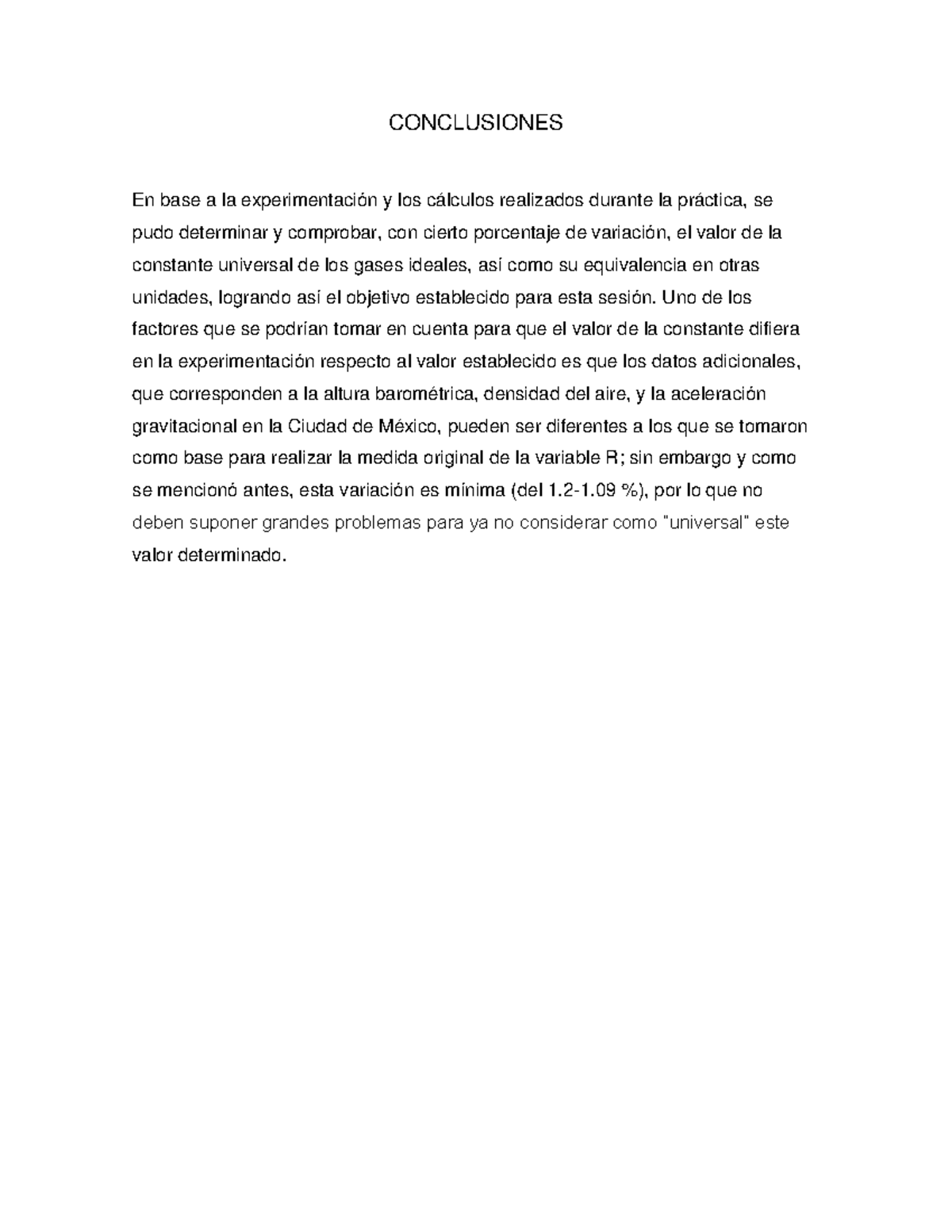 Conclusiones Termo - CONCLUSIONES En base a la experimentación y los ...