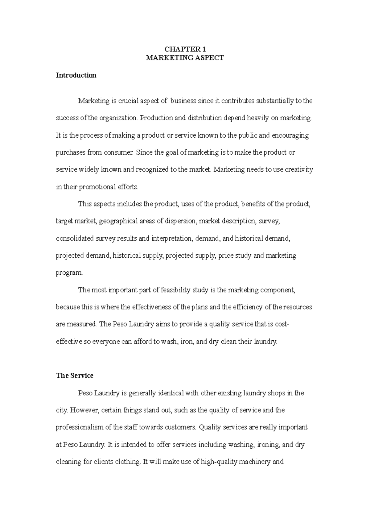 Feasib- Chapter-1 - notes - CHAPTER 1 MARKETING ASPECT Introduction ...