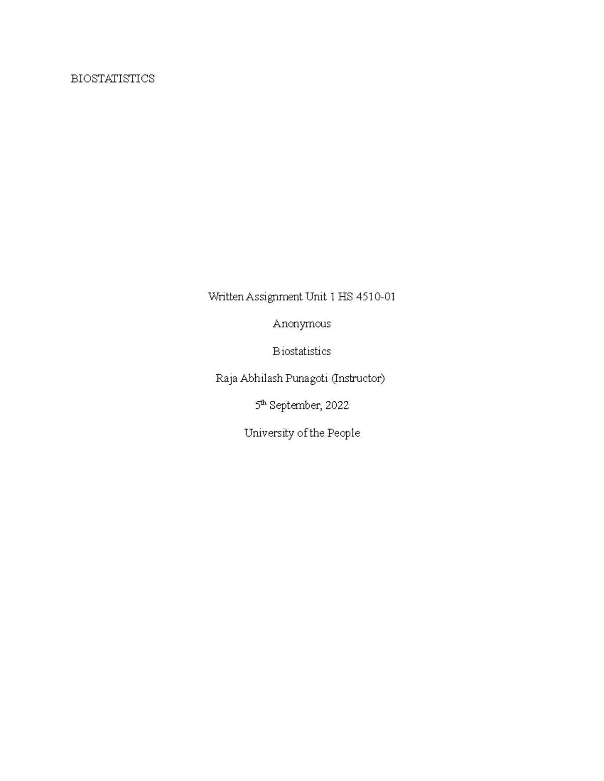 Written Assignment Unit 1 Hs 4510 01 Written Assignment Unit 1 Hs 4510 Anonymous