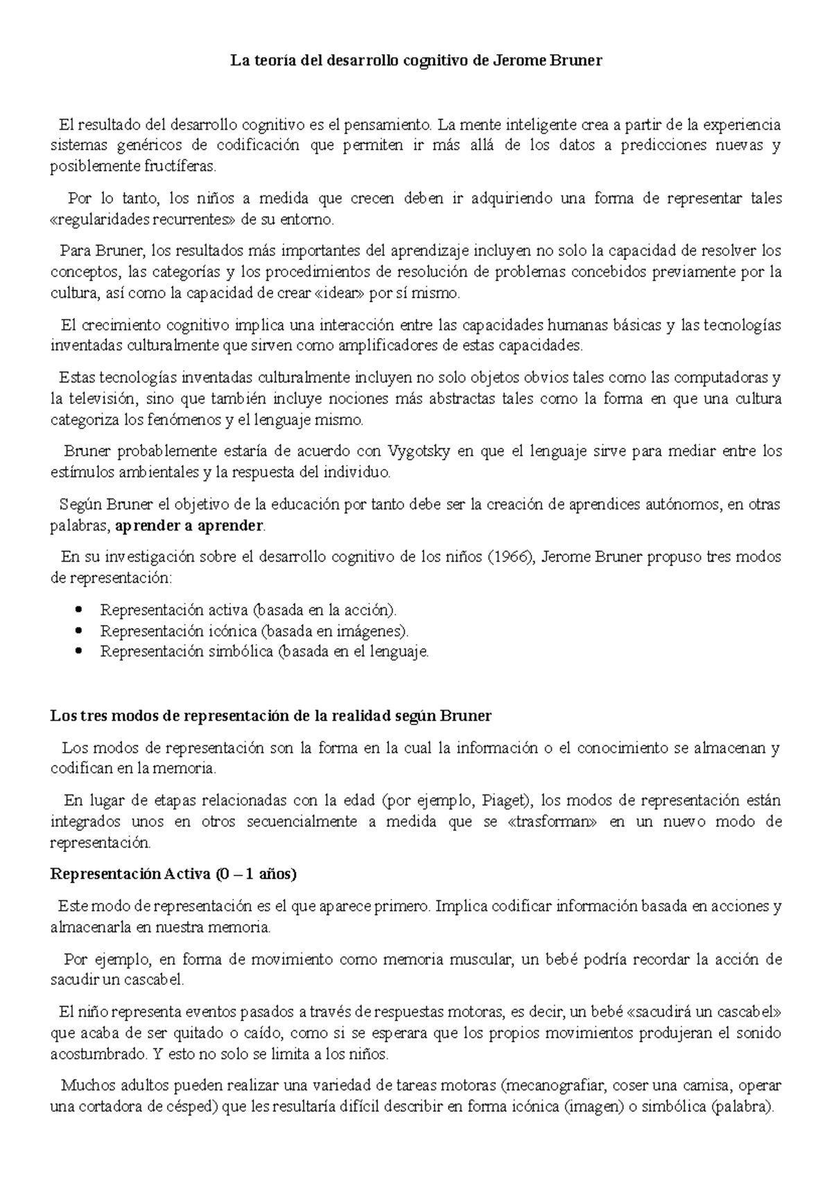 Bruner - La teoría del desarrollo cognitivo de Jerome Bruner El ...