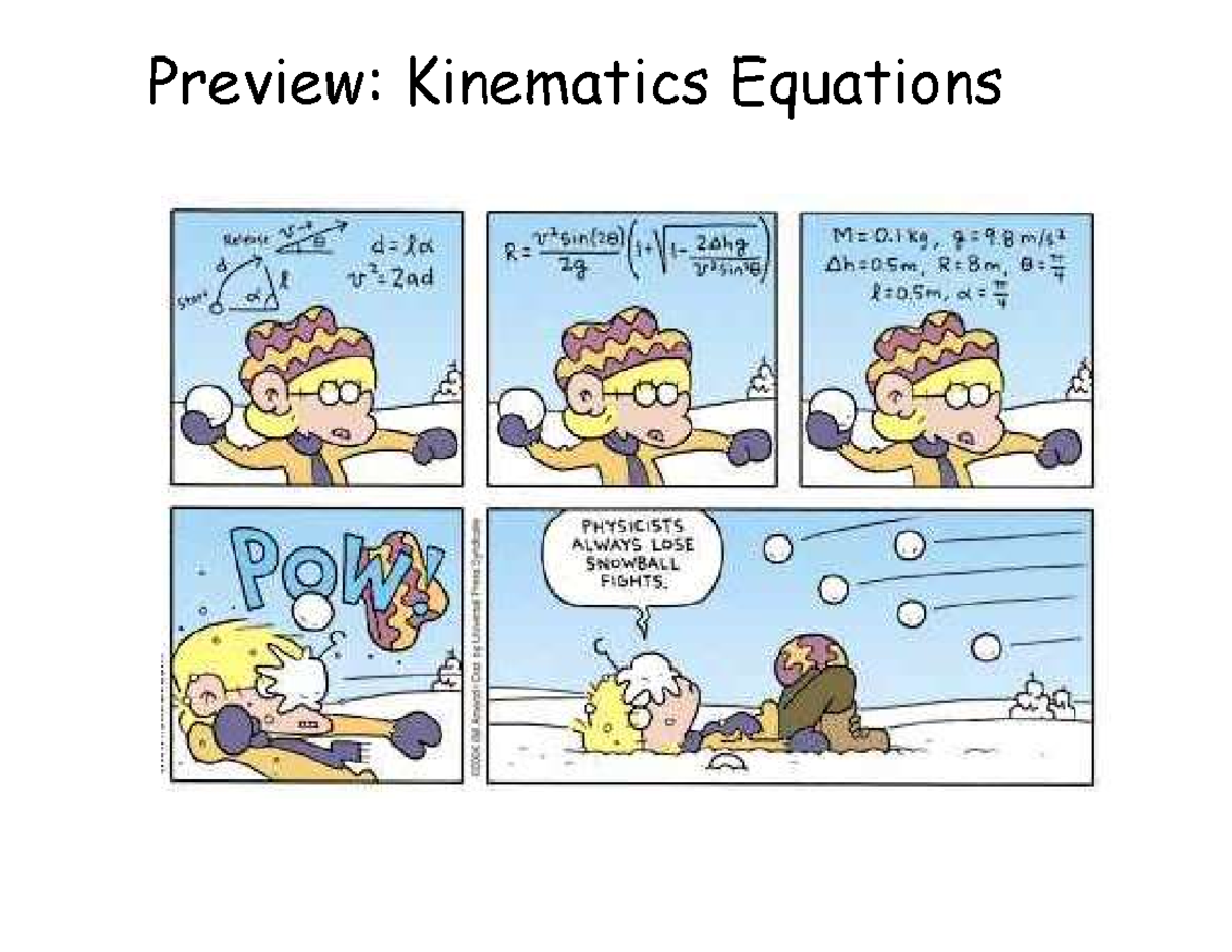 3. Kinematics equations - Preview: Kinematics Equations t x v t v a We ...