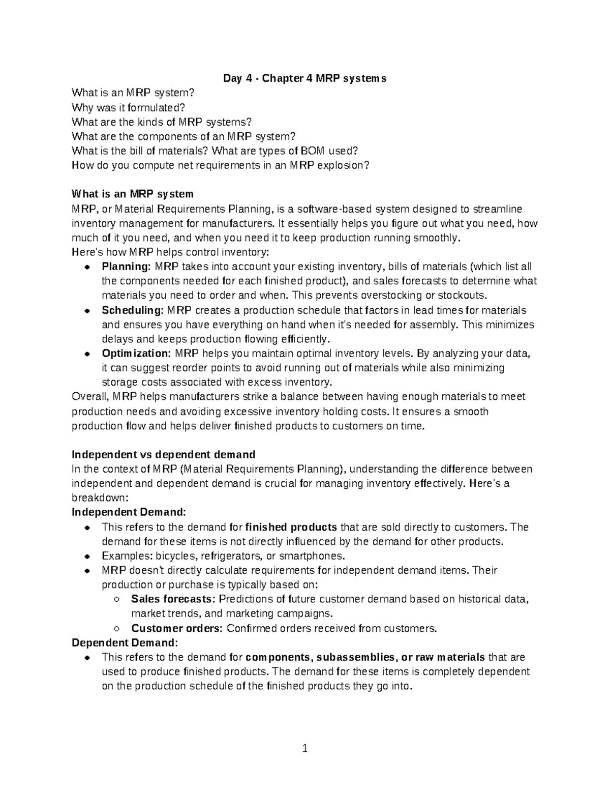 Day 4 chapter 4 material - Day 4 - Chapter 4 MRP systems What is an MRP ...