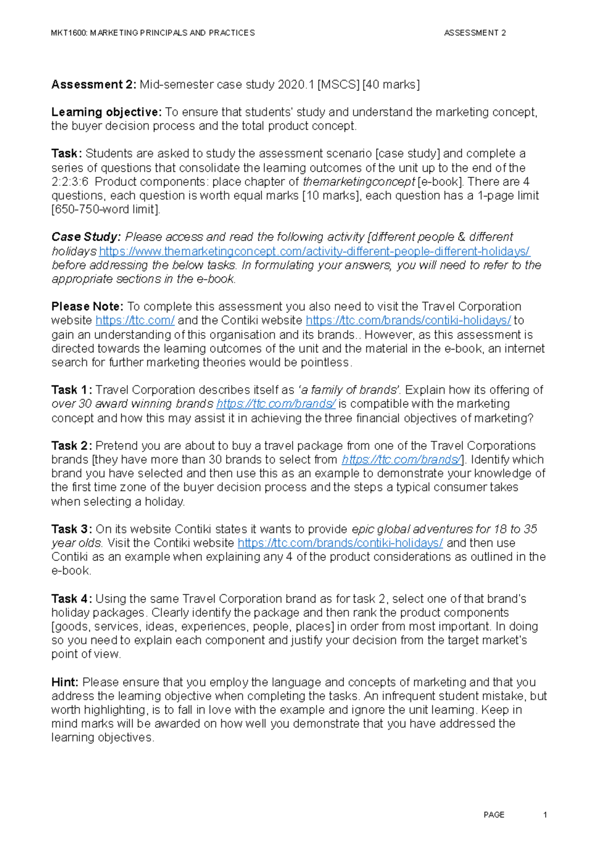 A2 2020- final - Assignment 2 - Case Study - Assessment 2: Mid-semester ...
