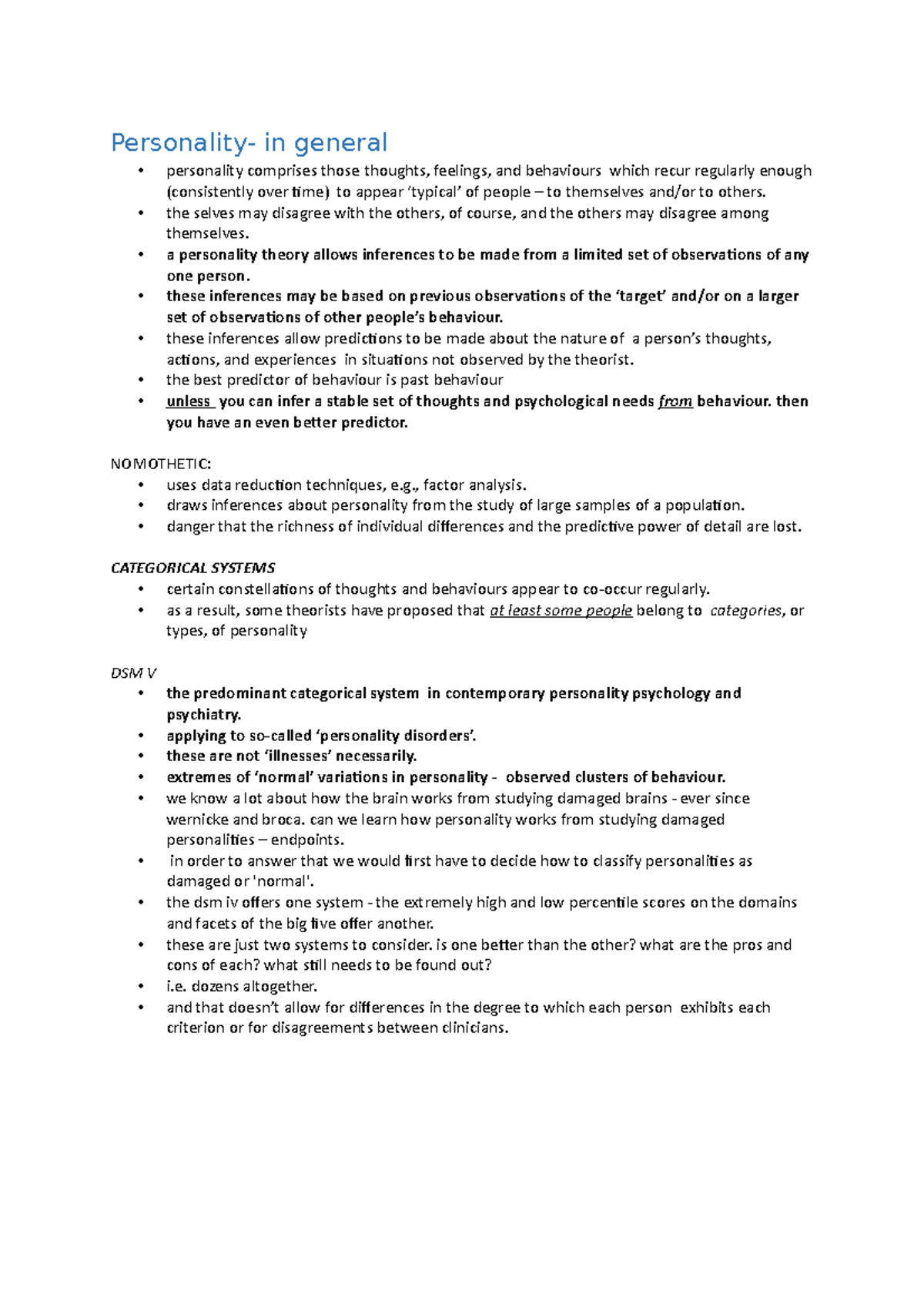 Perosnality revised - Lecture notes 6-8 - Personality- in general ...