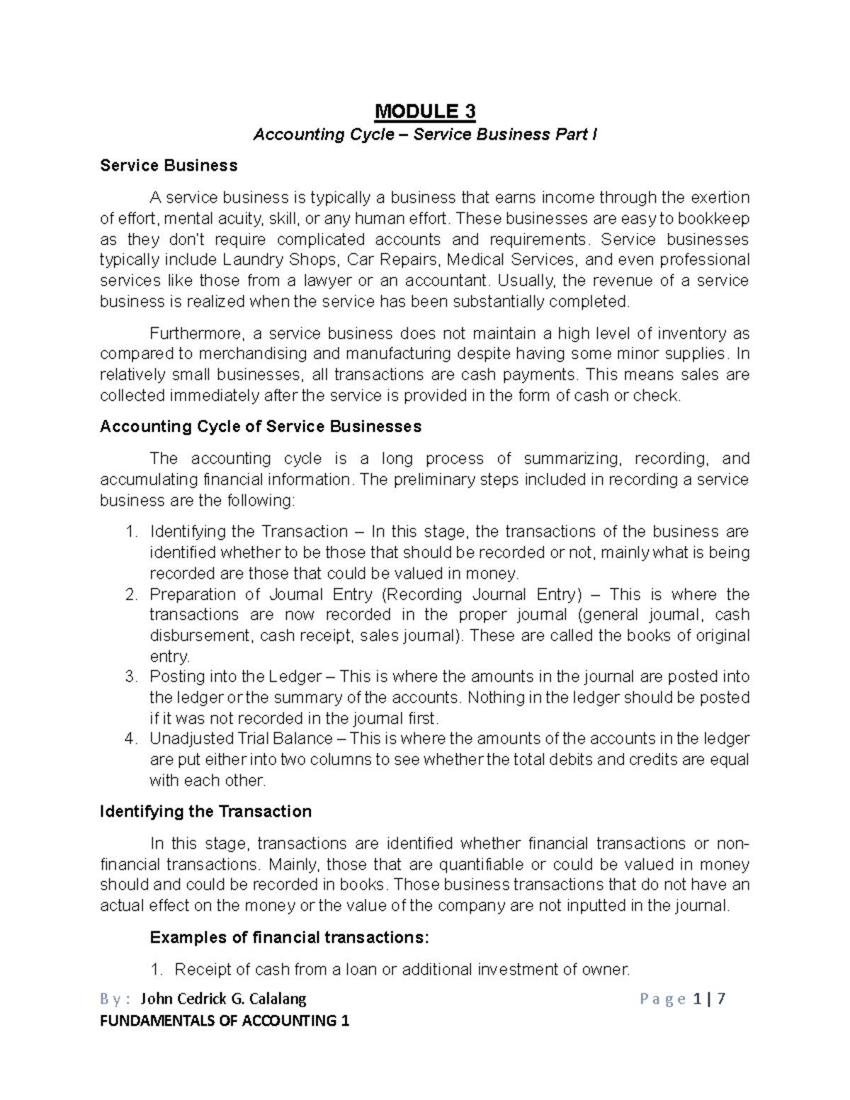Module 3 Fundamentals Of Accounting 1 B Y John Cedrick G