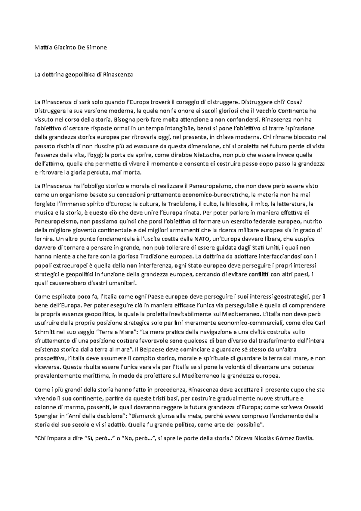 La dottrina geopolitica di Rinascenza (Articolo di Mattia) - Mattia ...
