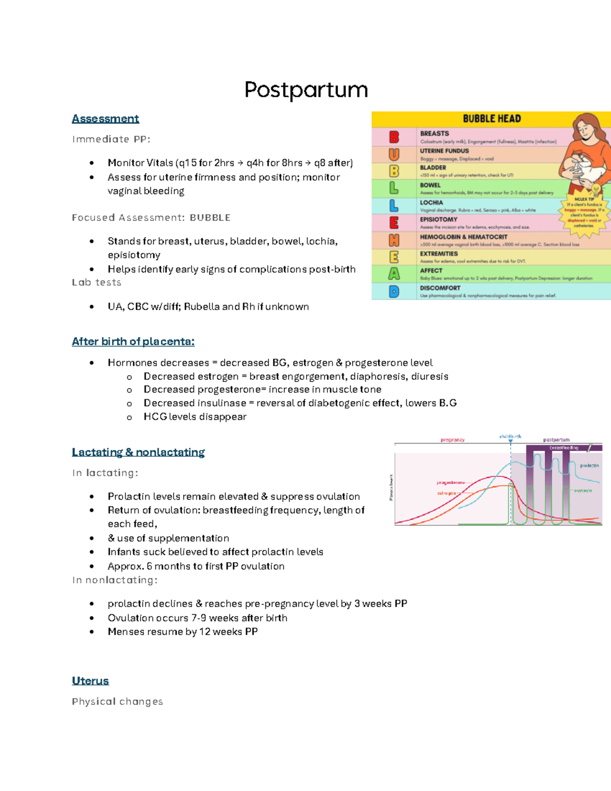 NSG 210 Postpartum 2 - Postpartum Assessment Immediate PP: - Monitor ...