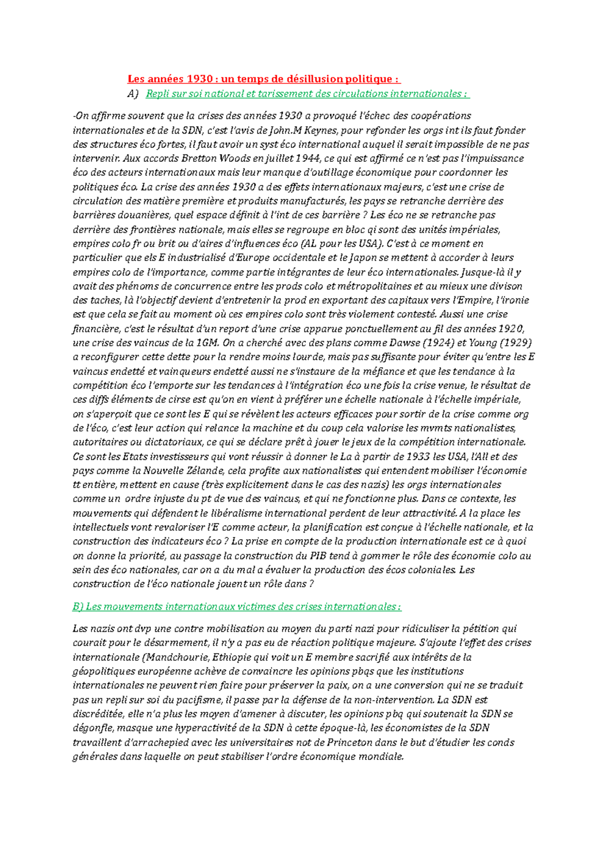 Les années 1930 - Notes de cours 1 - Les années 1930 : un temps de ...