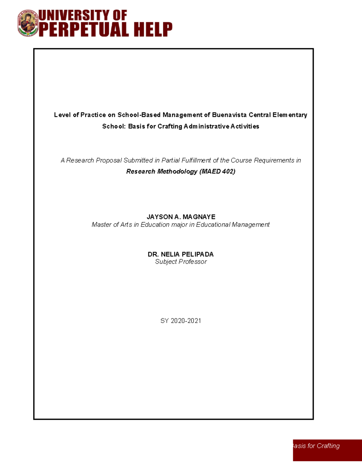 Thesis Proposal-1 - Level of Practice on School-Based Management of ...