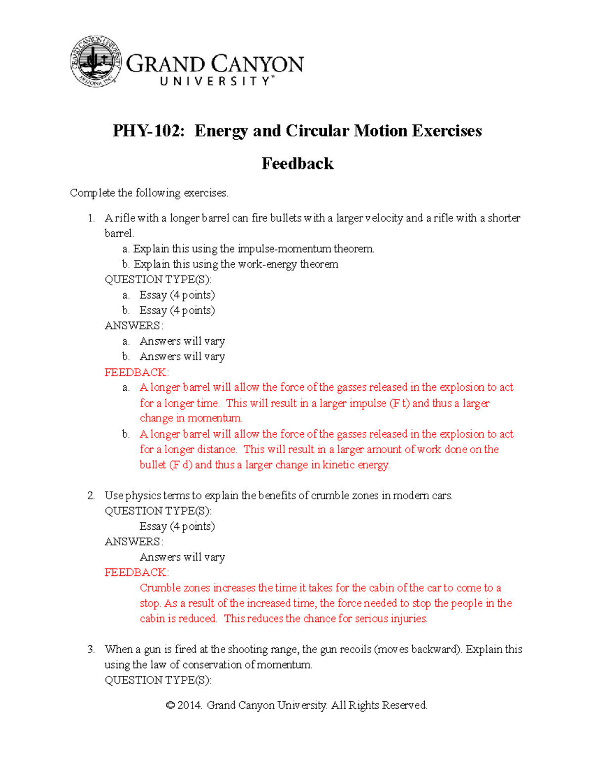 PHY 102 Feed Back Energyand Circular Exercises - PHY-102: Energy and ...