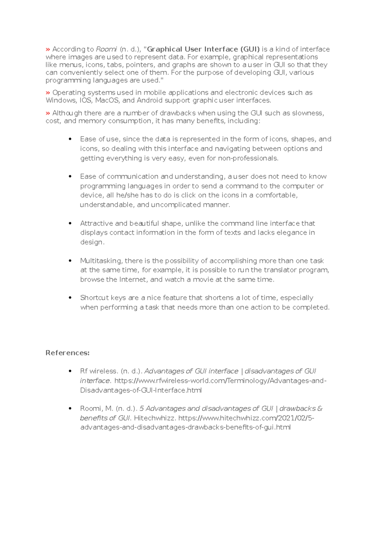 Discussion Forum Unit 8 CS1103 - According to Roomi (n. d.), User Interface (GUI) is a kind of ...