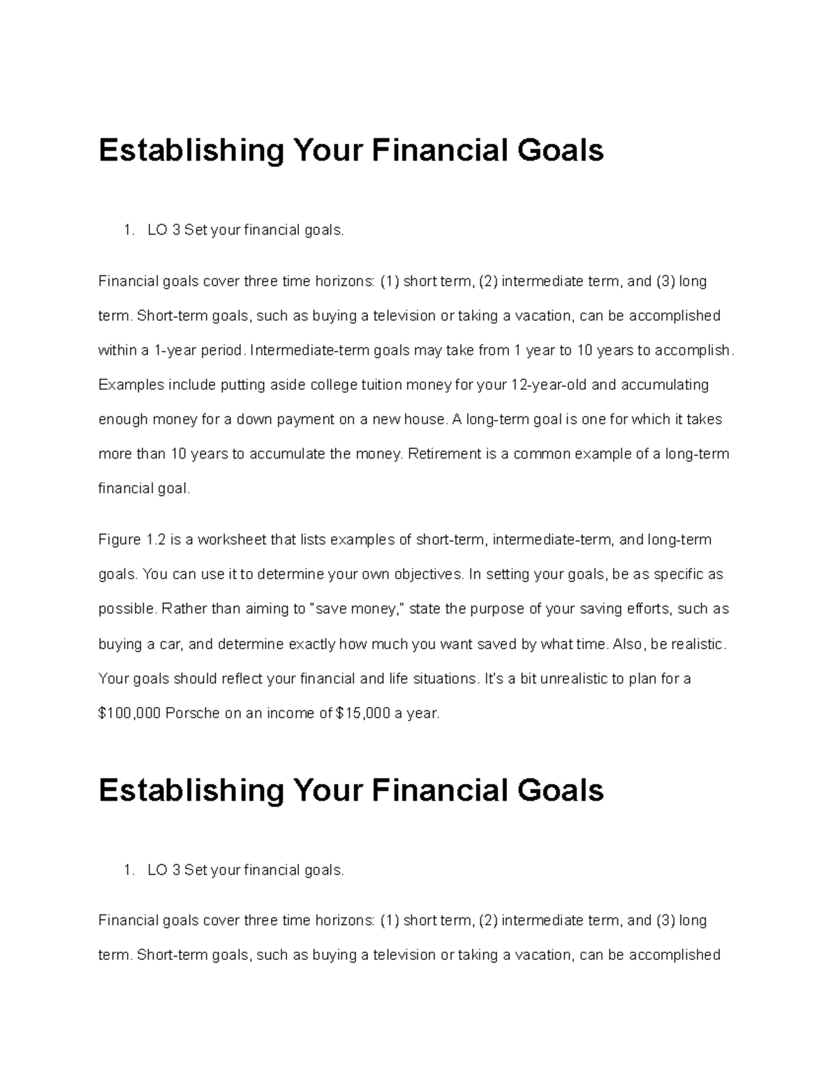 Intro to finances Week 17 pt.2 - Establishing Your Financial Goals LO 3 ...