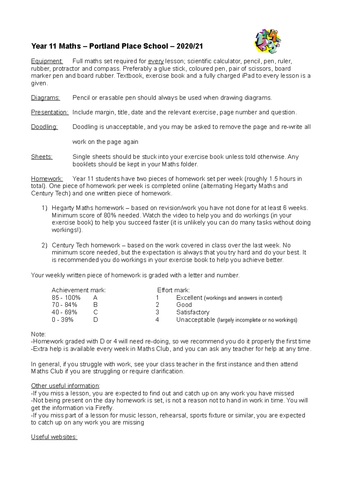 Year 11 clarification and expectations 2020-21 - Year 11 Maths ...