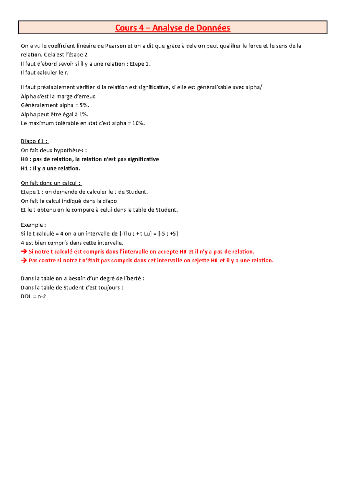 Analyse des Données - Cours 4 - Cours 4 – Analyse de Données On a vu le ...